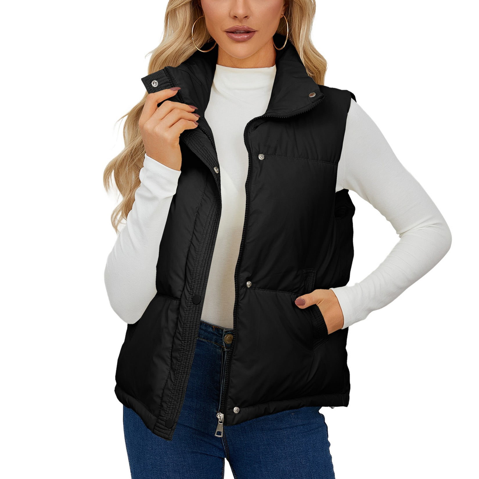 Defitshape Women's Puffer Vest Quilted Jacket Puffy Fall Insulated ...