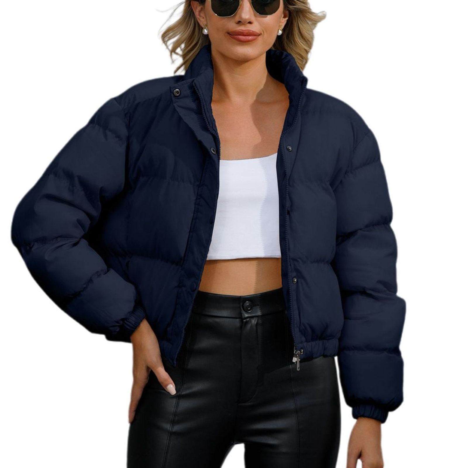 Defitshape Women's Quilted Crop Jacket Fashion 2024 Warm Coat Puffer ...