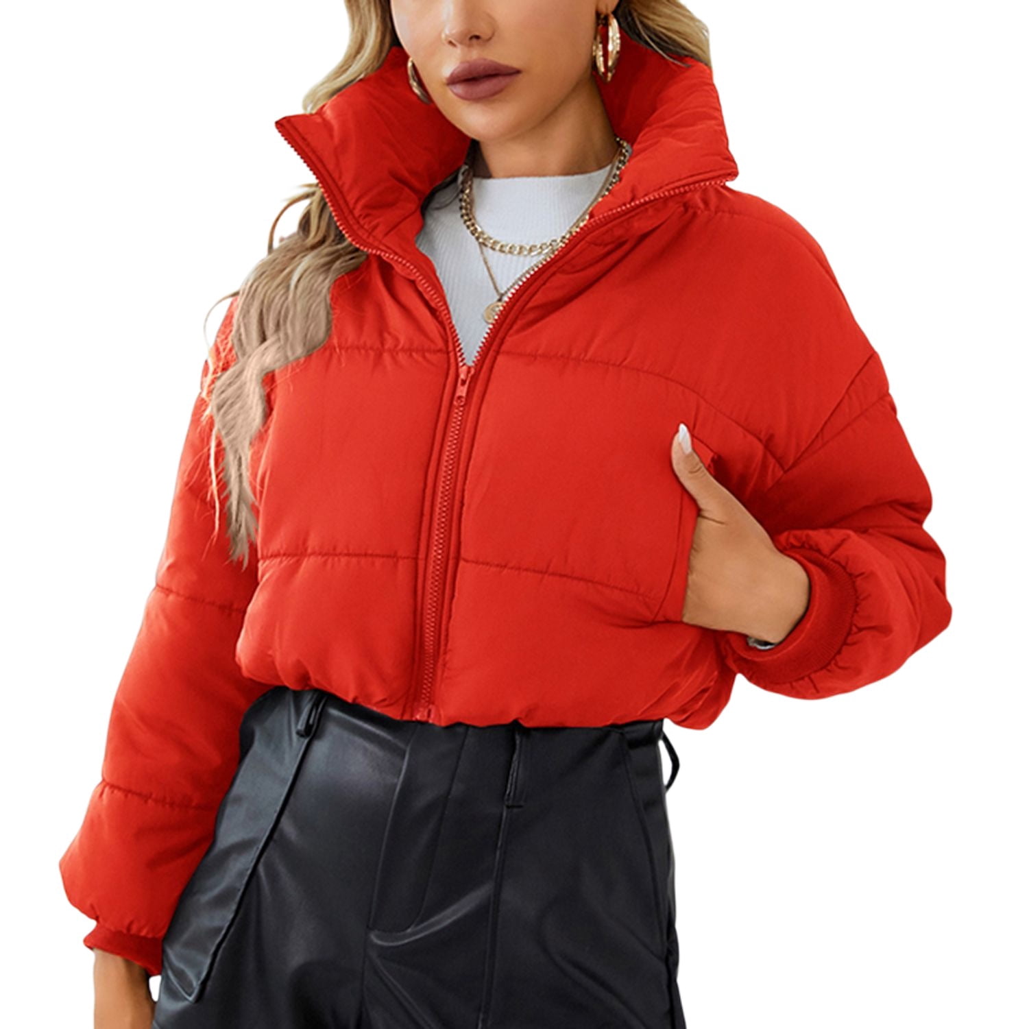 Defitshape Women's Quilted Short Jackets & Coats Soft Standard Collar ...