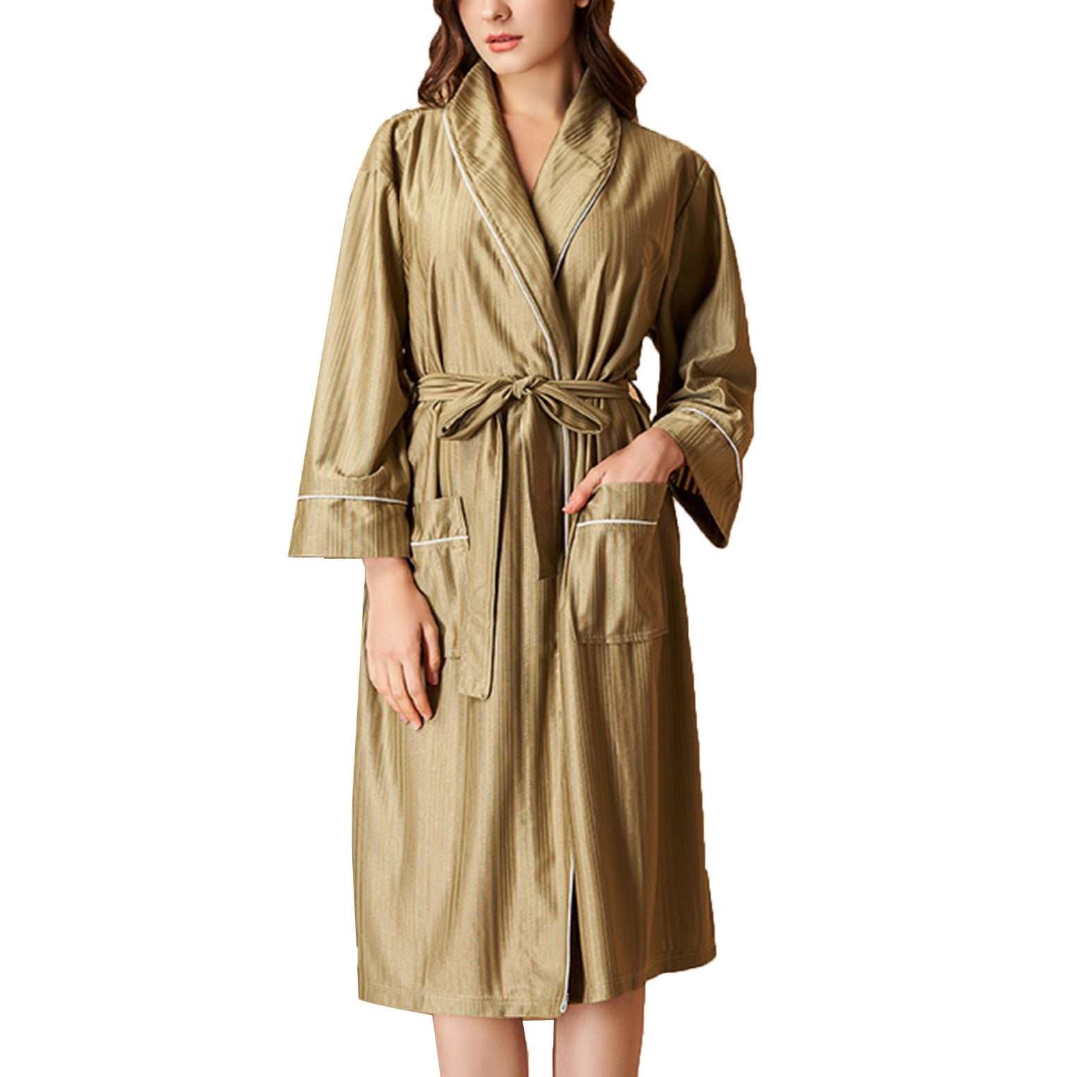 Defitshape Women's Satin Bathrobe Stripe Textured Silk 3/4 Sleeve Shawl ...