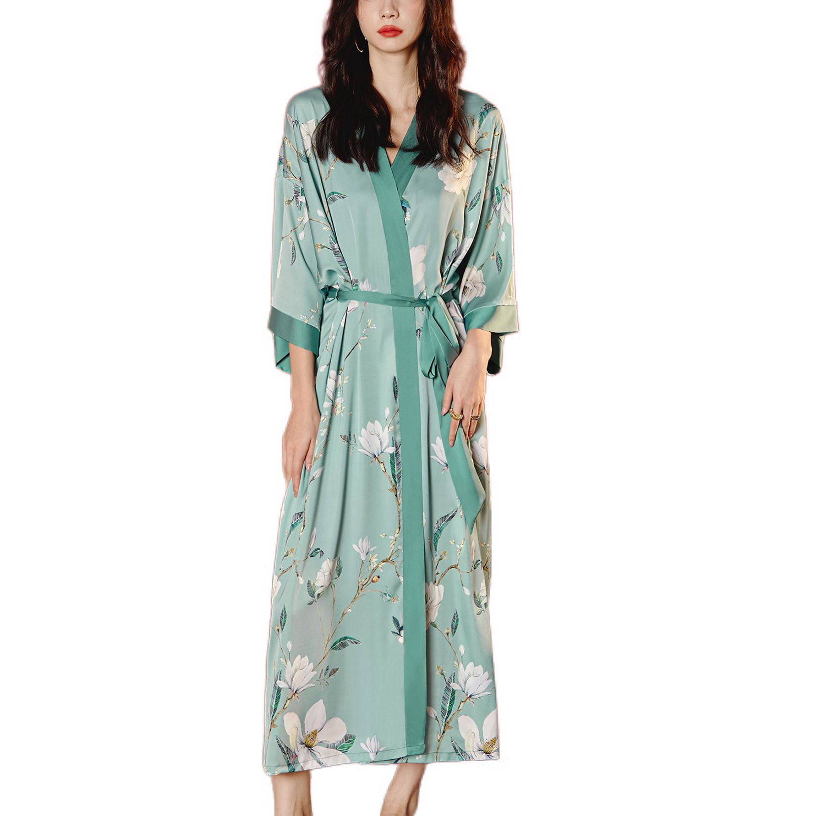 Defitshape Women's Satin Kimono Robe Summer Bathrobe Long Lightweight ...