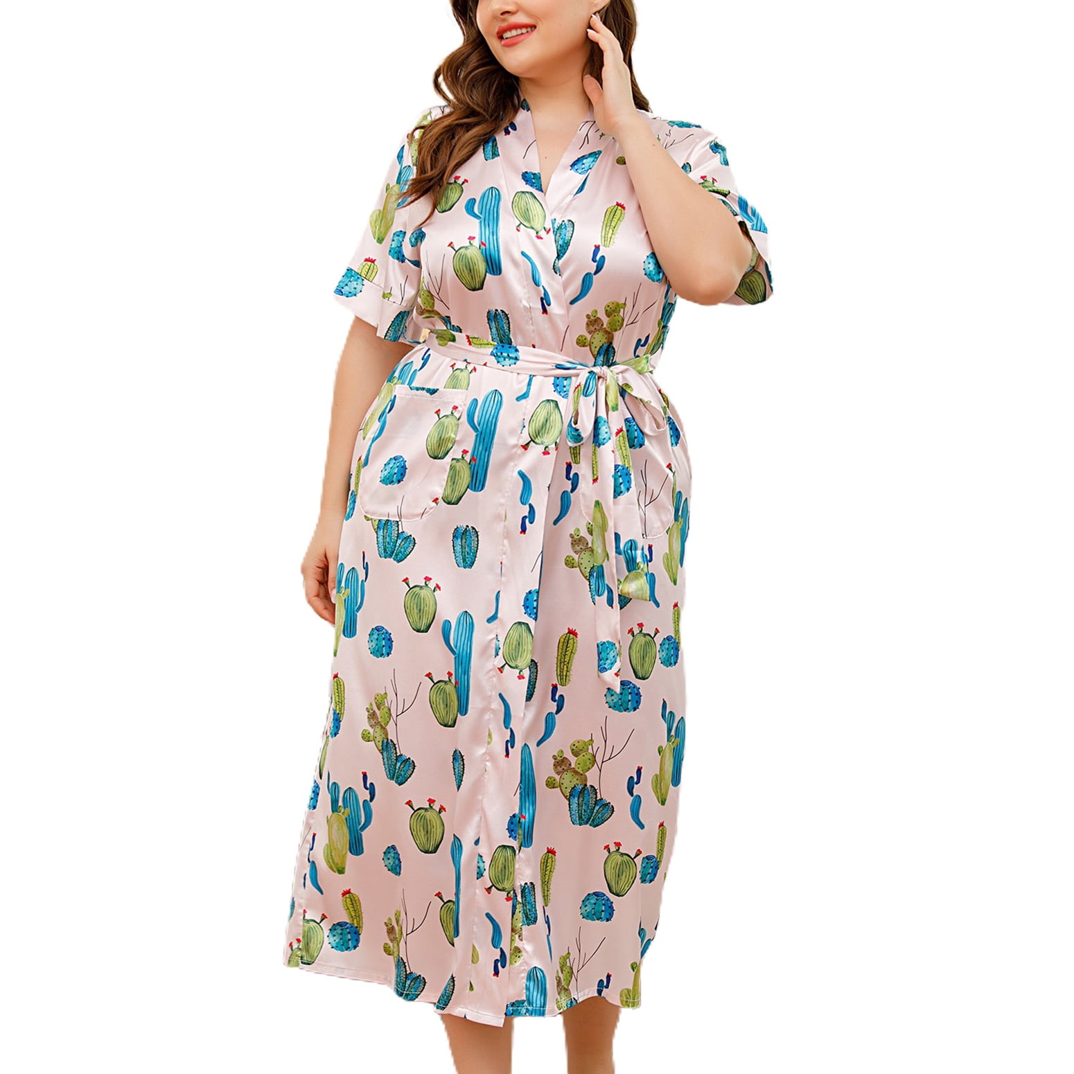 Defitshape Women's Satin Pajamas Short Sleeve Kimono Robe Summer Silky ...
