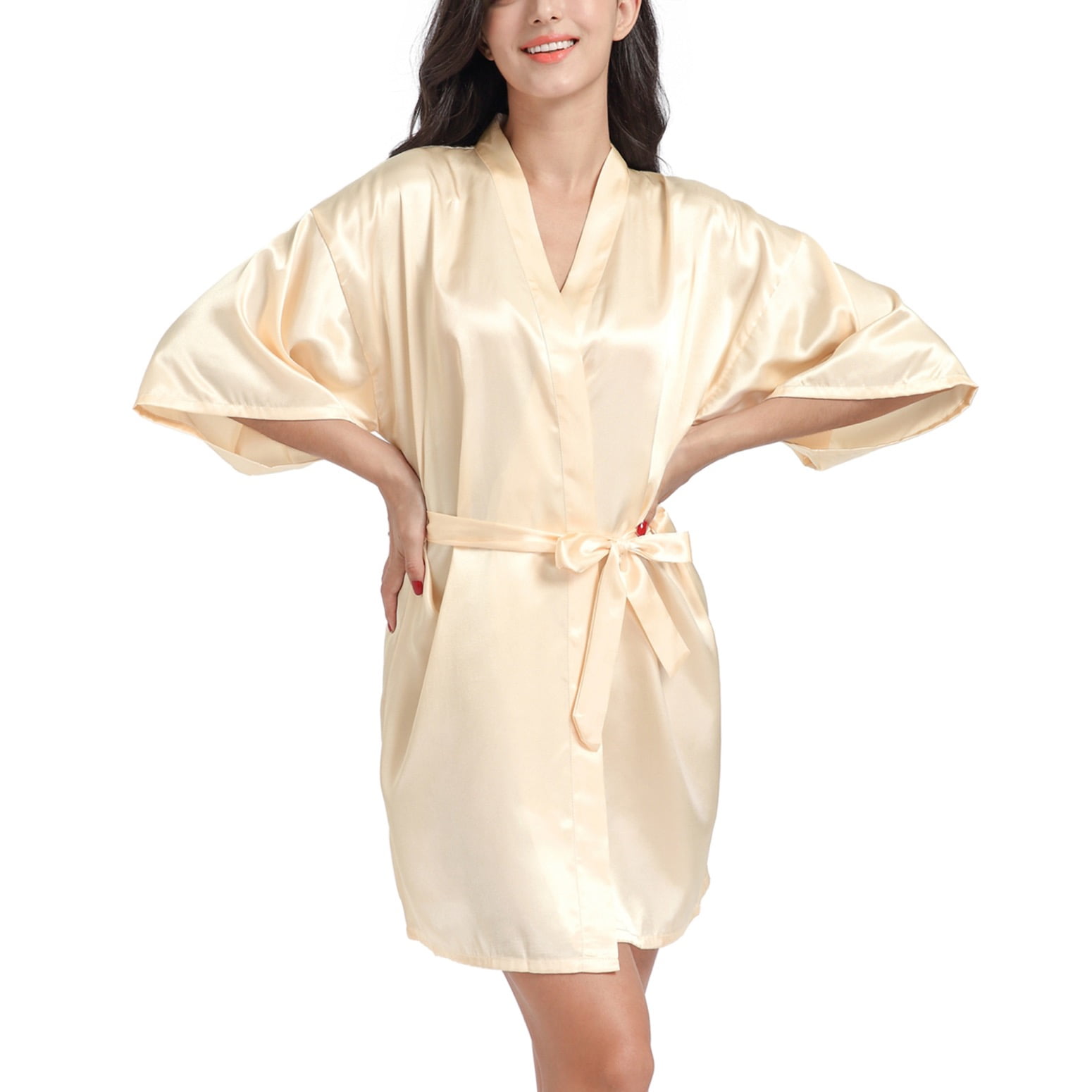 Defitshape Women's Satin Robe Sexy Short Silk Bath Robe Soft Comfy ...