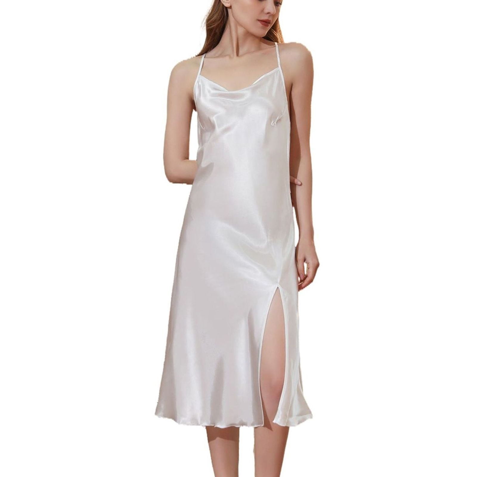 Defitshape Women's Sexy Chemise Backless Slip Nightgown Satin Silky ...