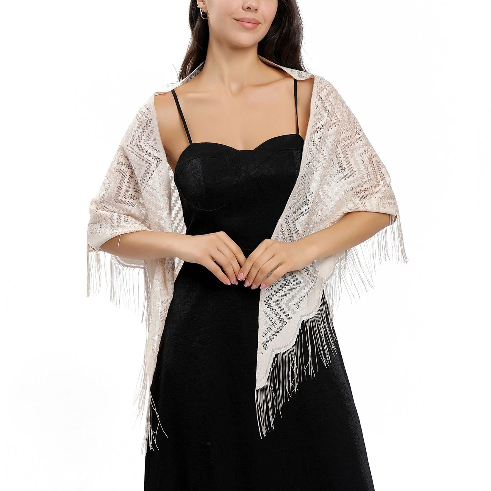 Defitshape Women's Sheer Pashmina Lace Shawl Cape Thin Soft Fringe Fall ...