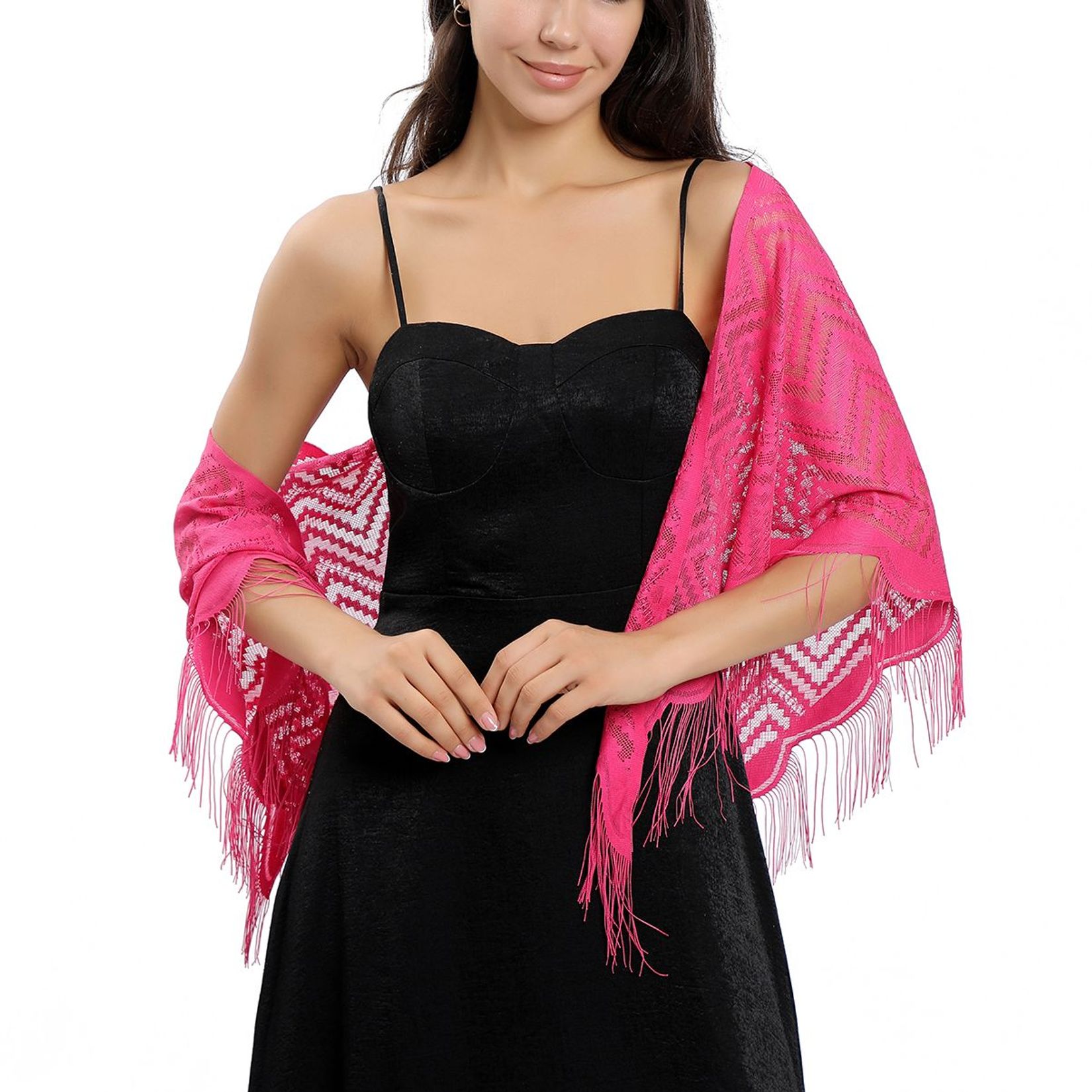 Defitshape Women's Sheer Pashmina Lace Shawl Cape Thin Soft Fringe Fall ...
