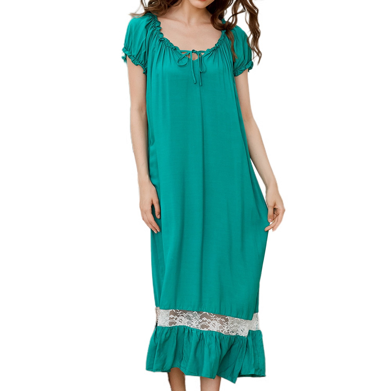Defitshape Women's Short Sleeve Long Pj Soft Pajama Dress Summer Tea ...