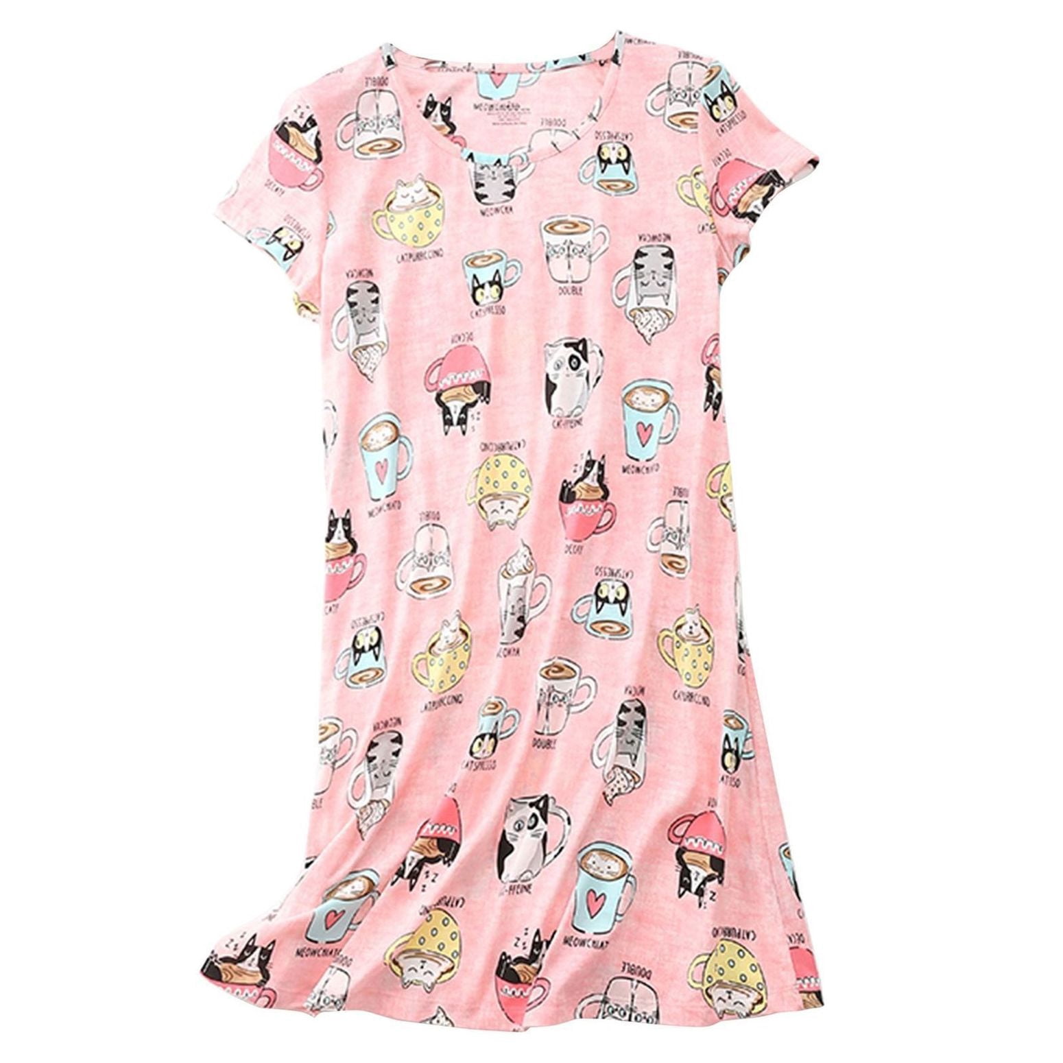 Defitshape Women's Short Sleeve Nightgown Cotton Cartoon Printed Cute ...
