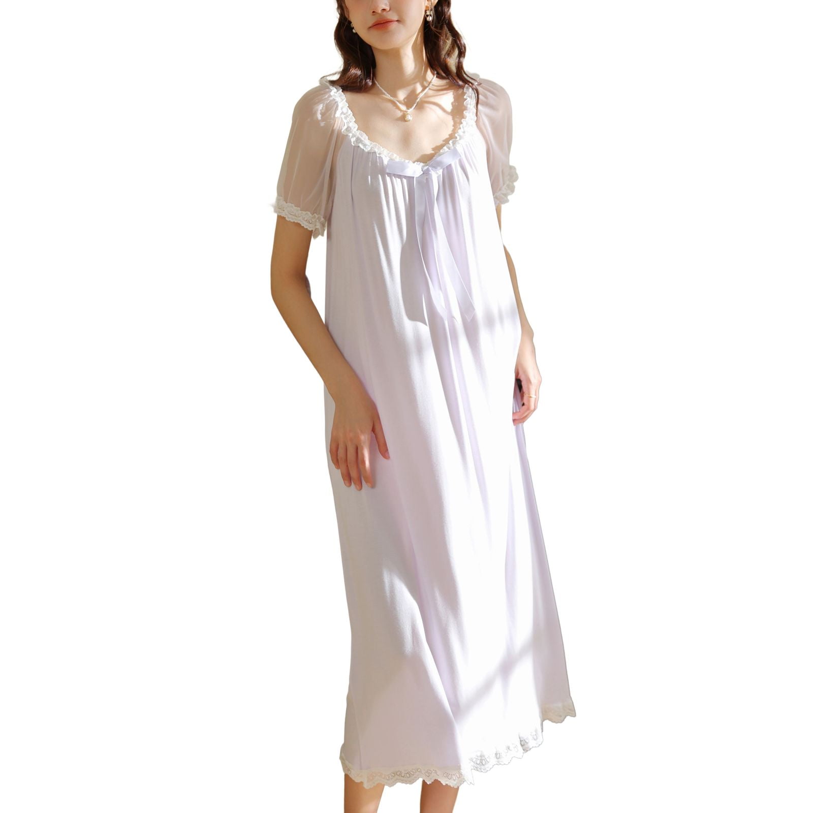 Defitshape Women's Short Sleeve Nightgown Victorian Nightgown Princess ...