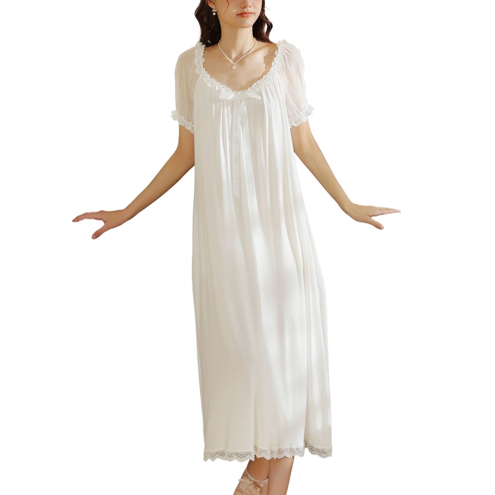 Defitshape Women's Short Sleeve Nightgown Victorian Nightgown Princess ...