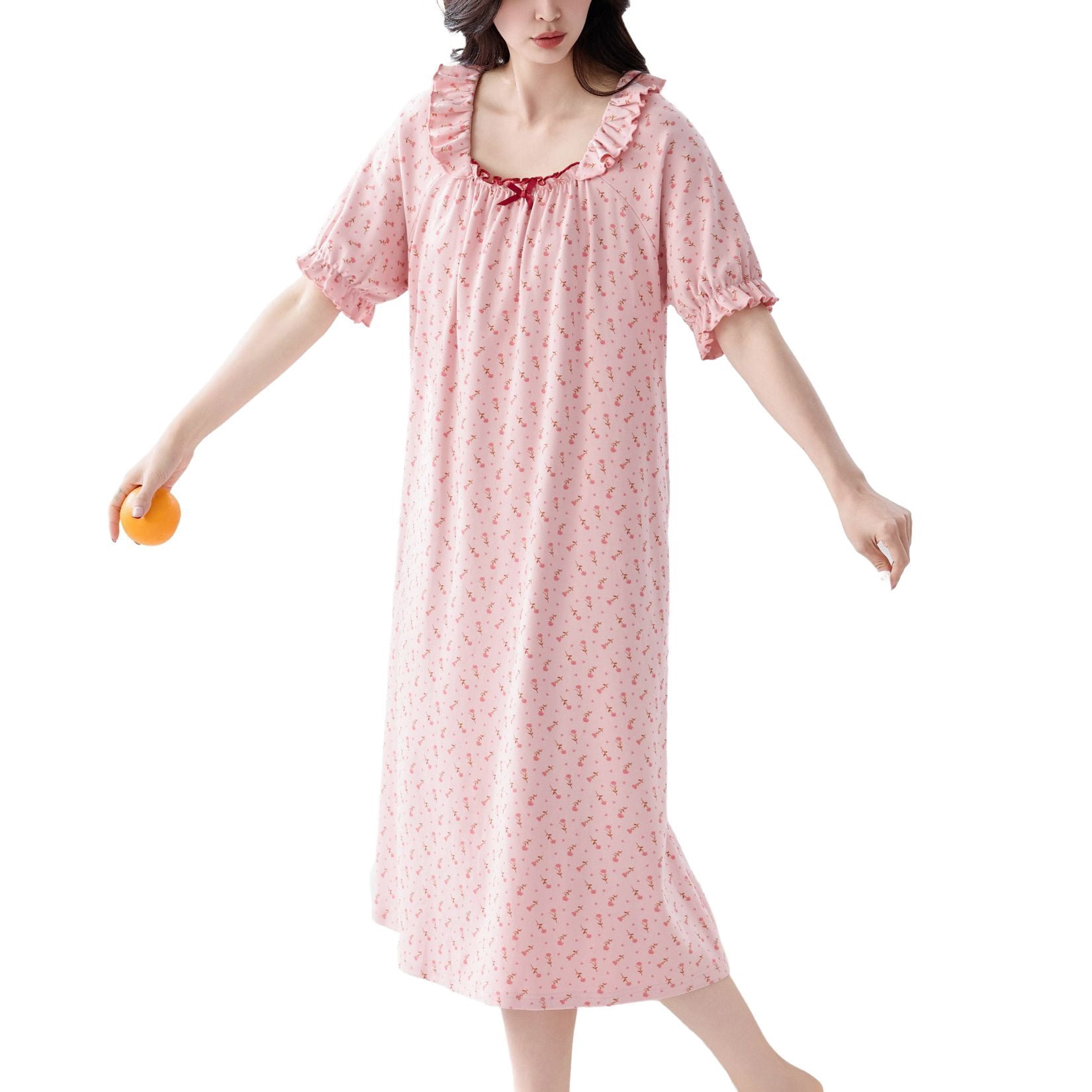 Defitshape Women's Short Sleeve Pajamas Cotton Nightgown V Neck Modern ...