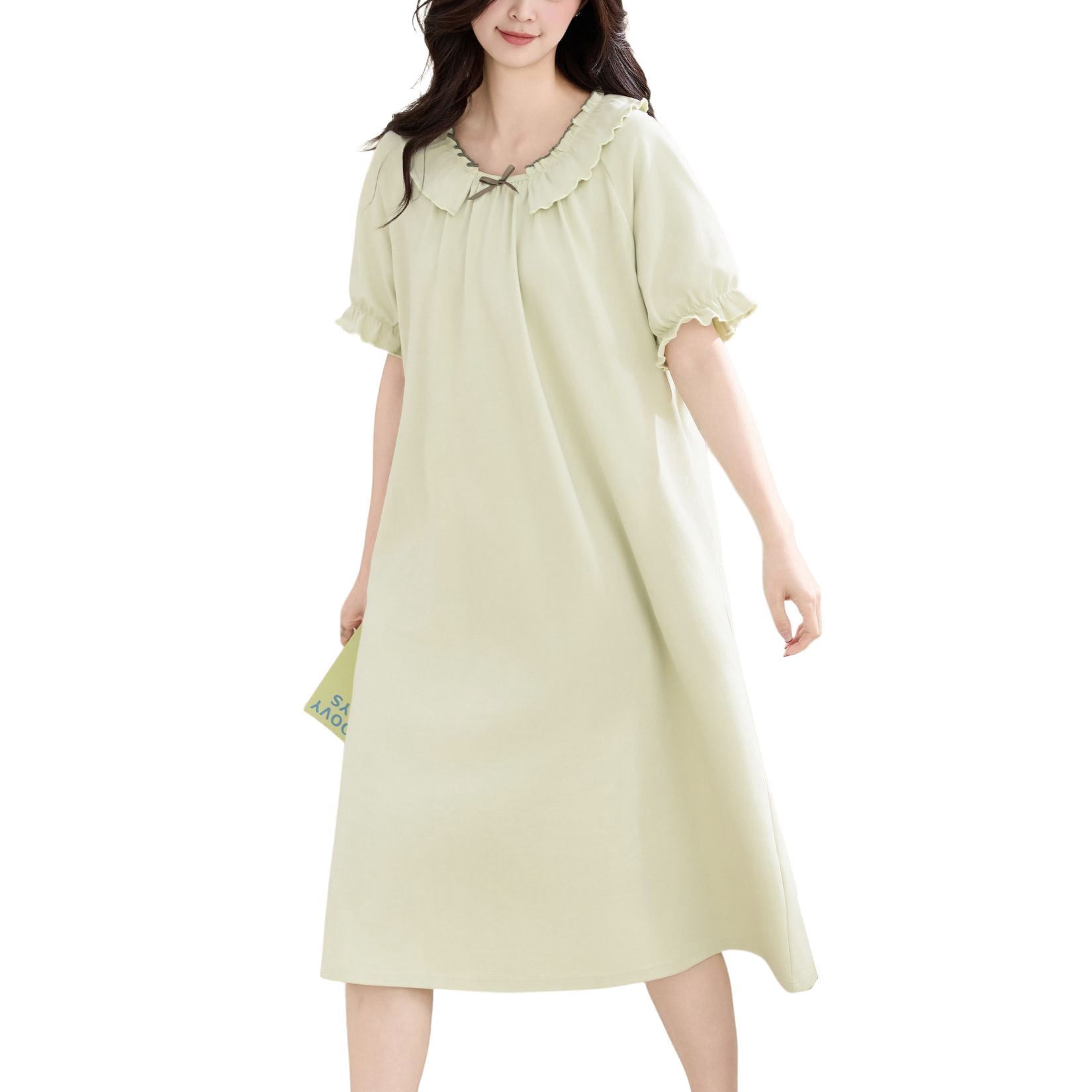 Defitshape Women's Short Sleeve Pajamas Cotton Nightgown V Neck Modern ...