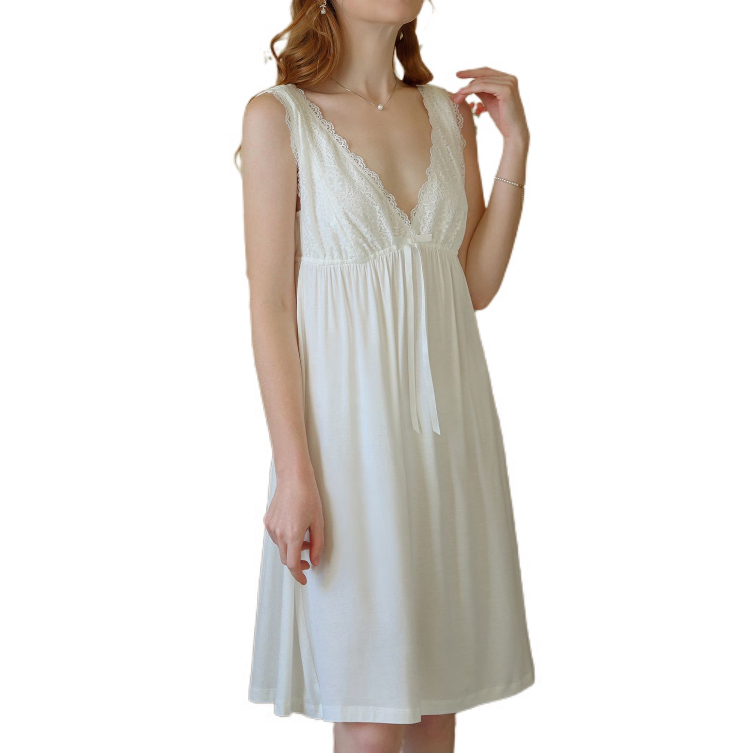 Defitshape Women's Sleeveless Victorian Nightgown Summer Soft Lace Pj ...