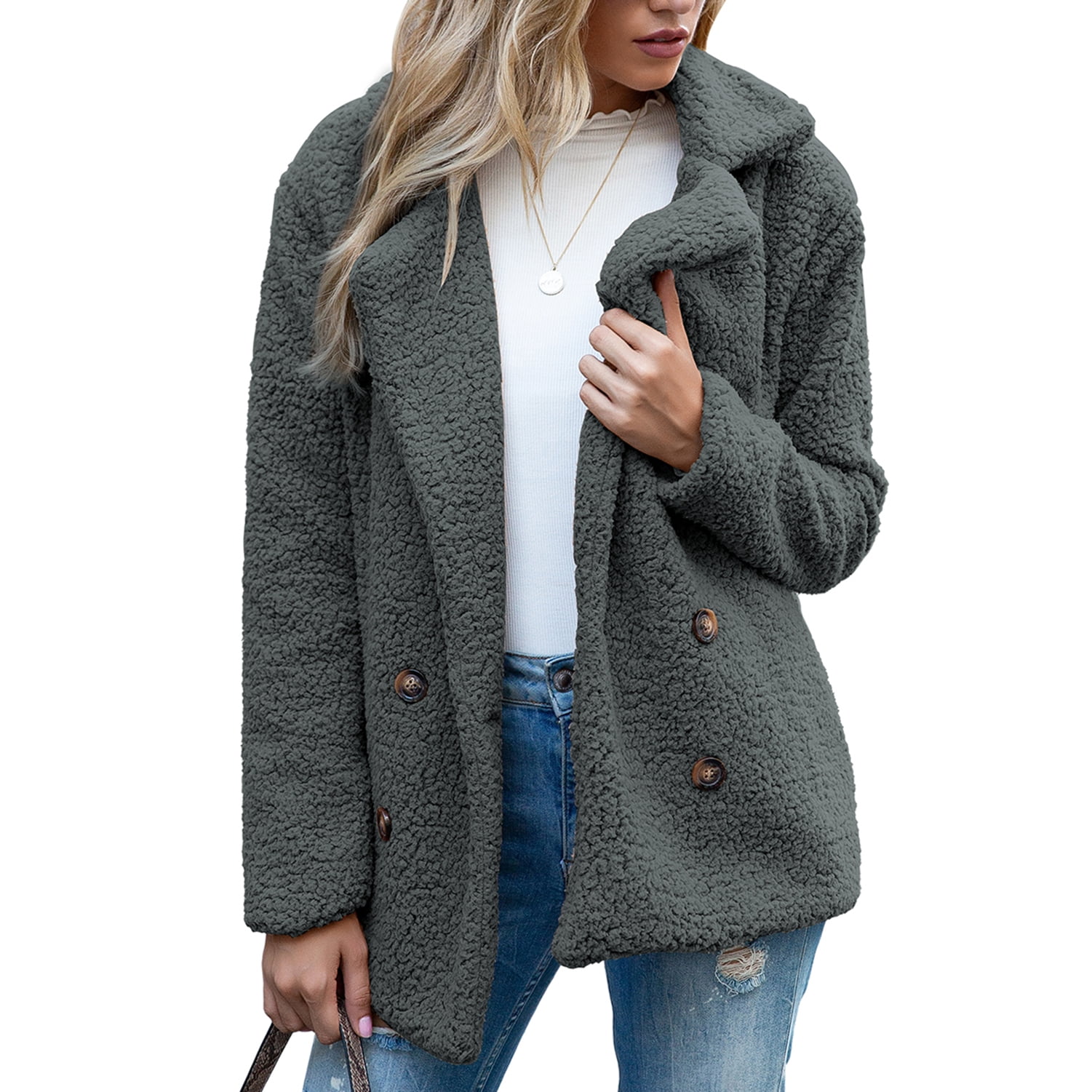 Defitshape Women's Soft Fluffy Blazer Jackets & Coats Lapel Collar Warm ...