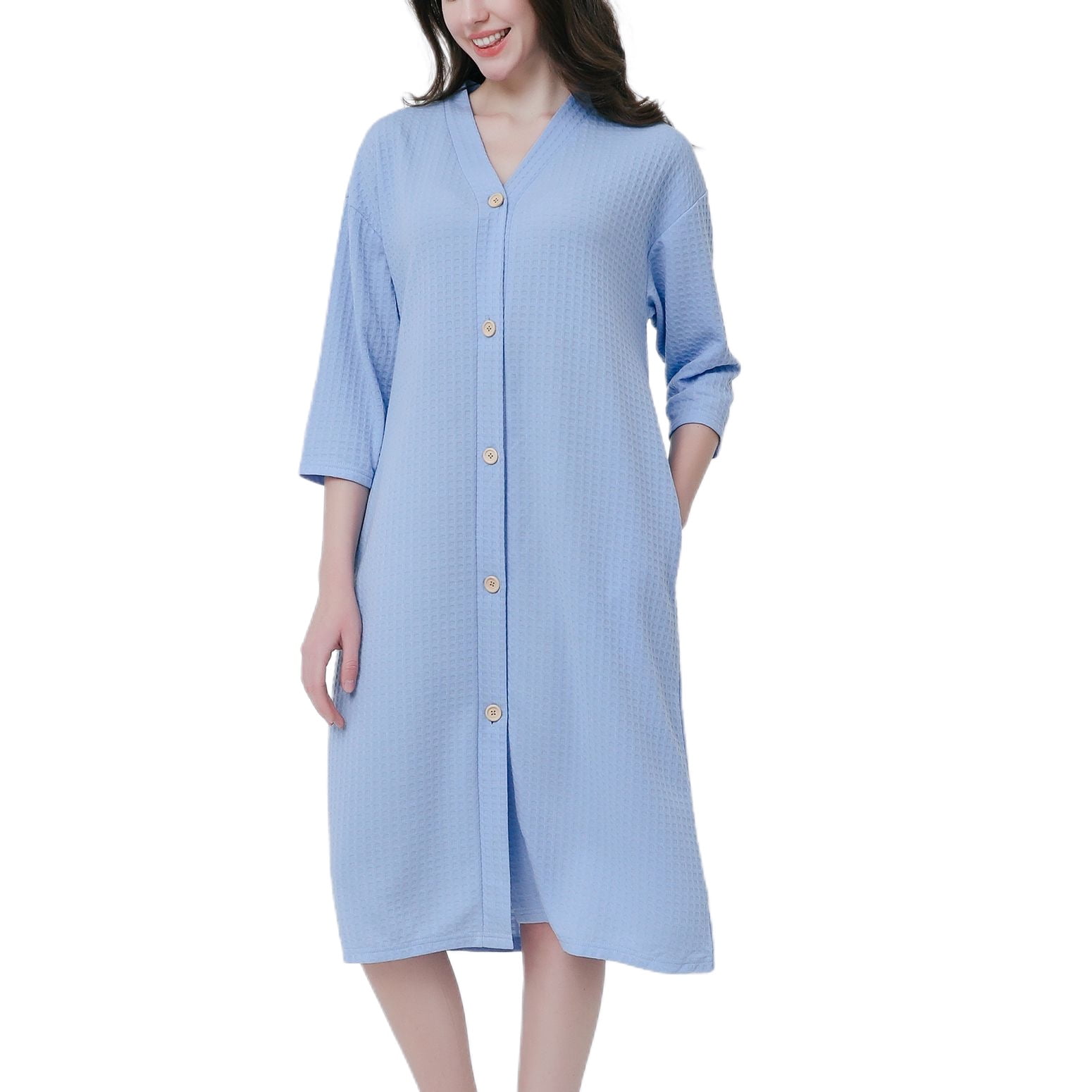 Defitshape Women's Soft House Coat Button Up Robe Housedress Button 3/4 ...