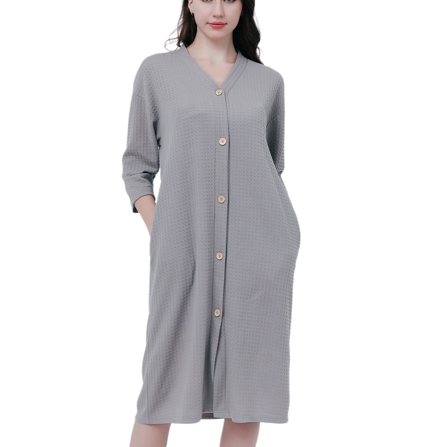 Defitshape Women's Soft House Coat Button Up Robe Housedress Button 3/4 ...