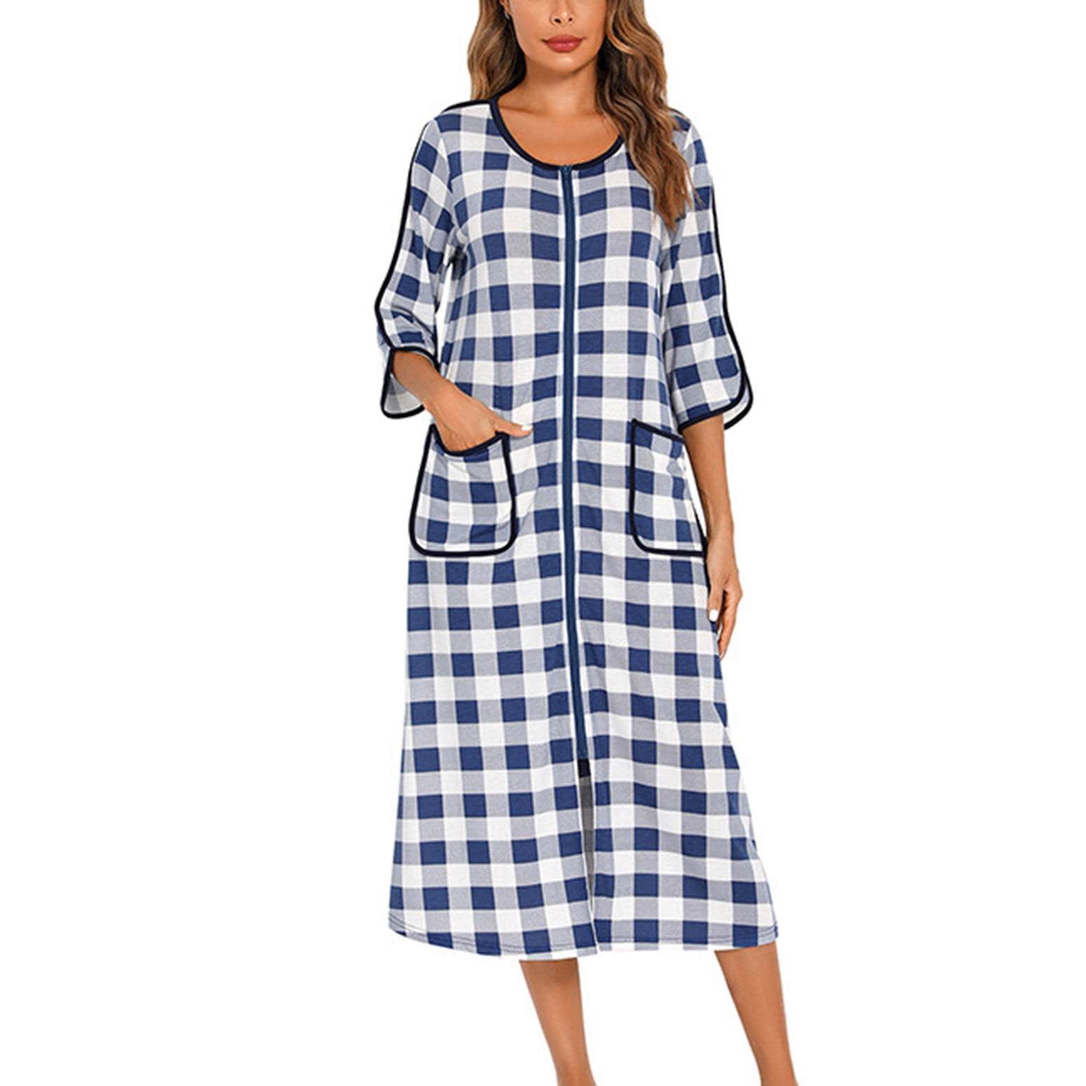 Defitshape Women's Soft House Dress Zip Up Robes House Coat Cotton ...