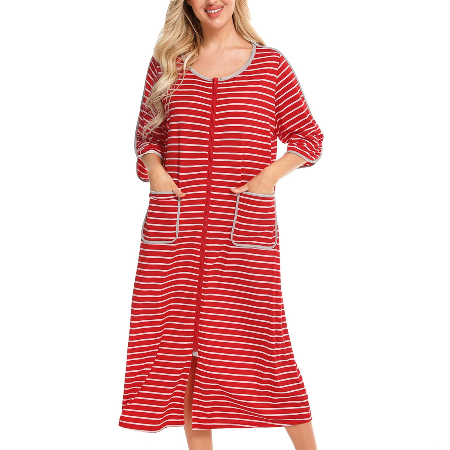 Defitshape Women's Soft House Dress Zip Up Robes House Coat Cotton ...