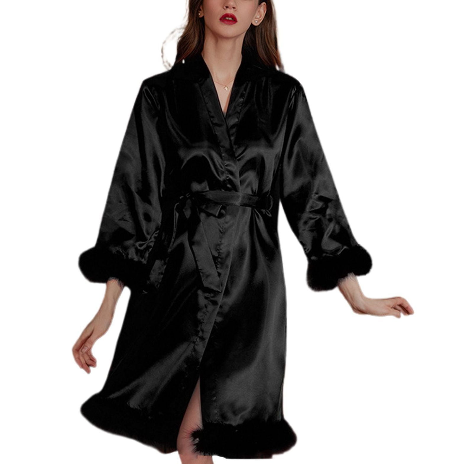 Defitshape Women's Soft Robe Satin Robe Silk Bathrobe Luxury Bridal ...