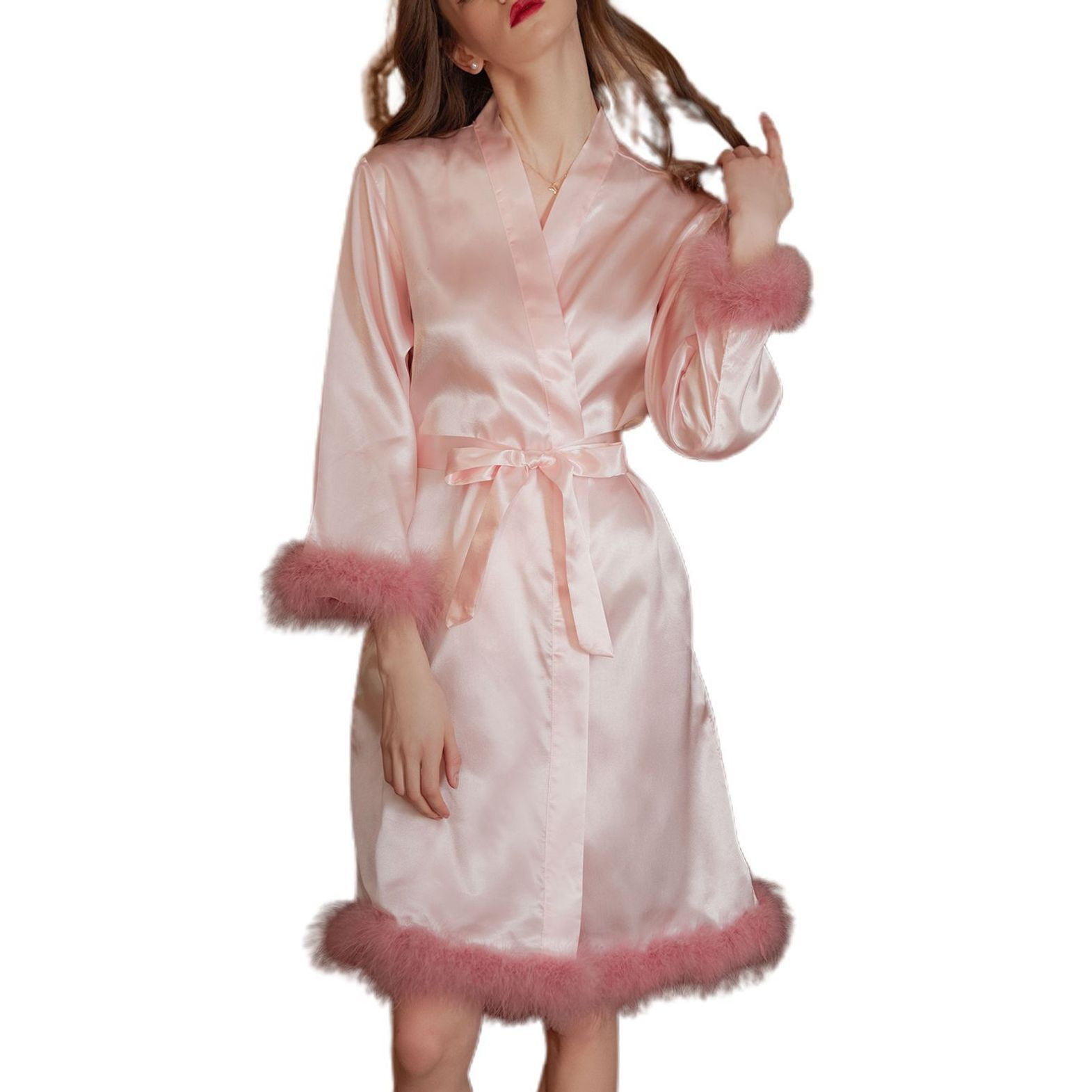 Defitshape Women's Soft Robe Satin Robe Silk Bathrobe Luxury Bridal ...