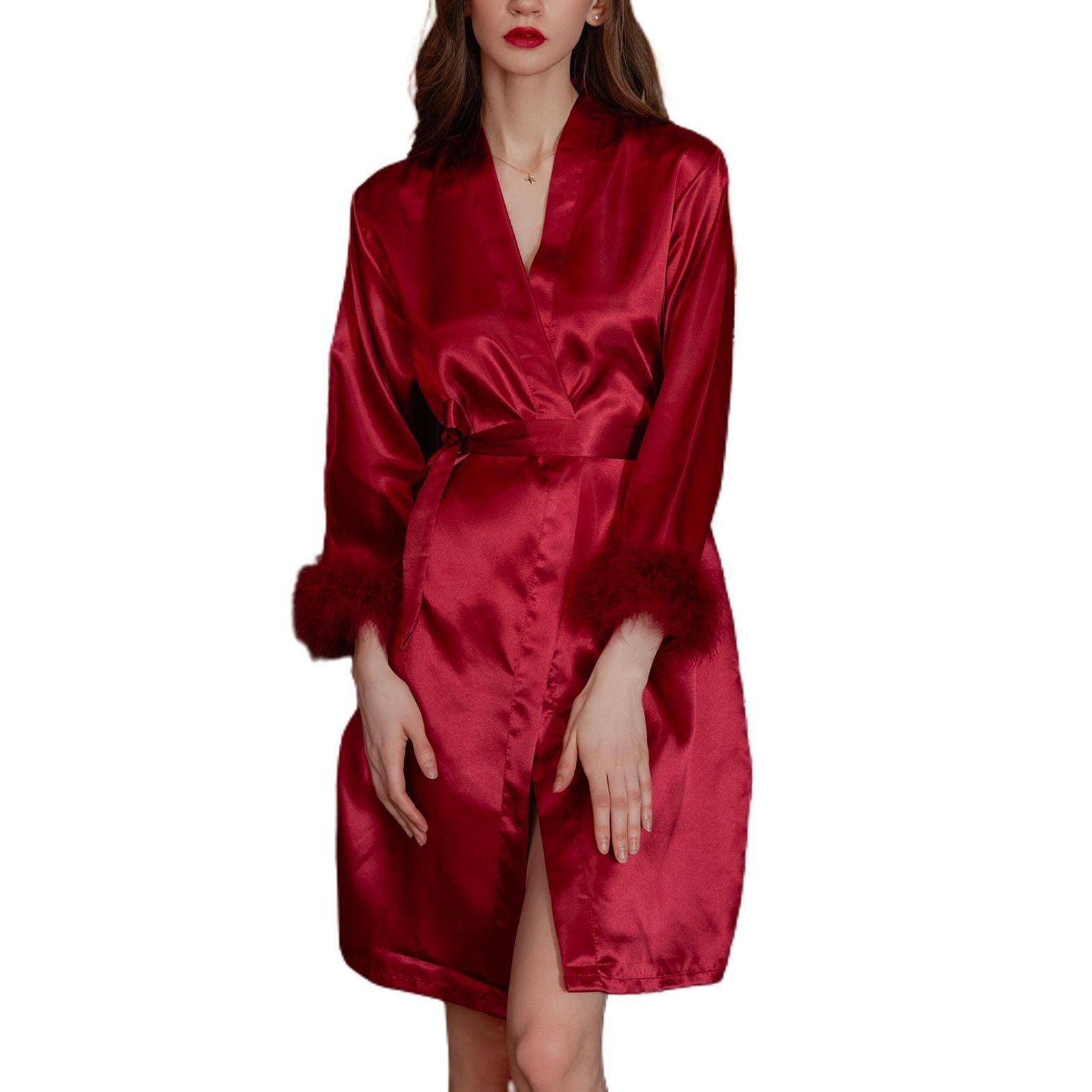 Defitshape Women's Soft Satin Robe Short Lightweight Summer Luxury Faux ...