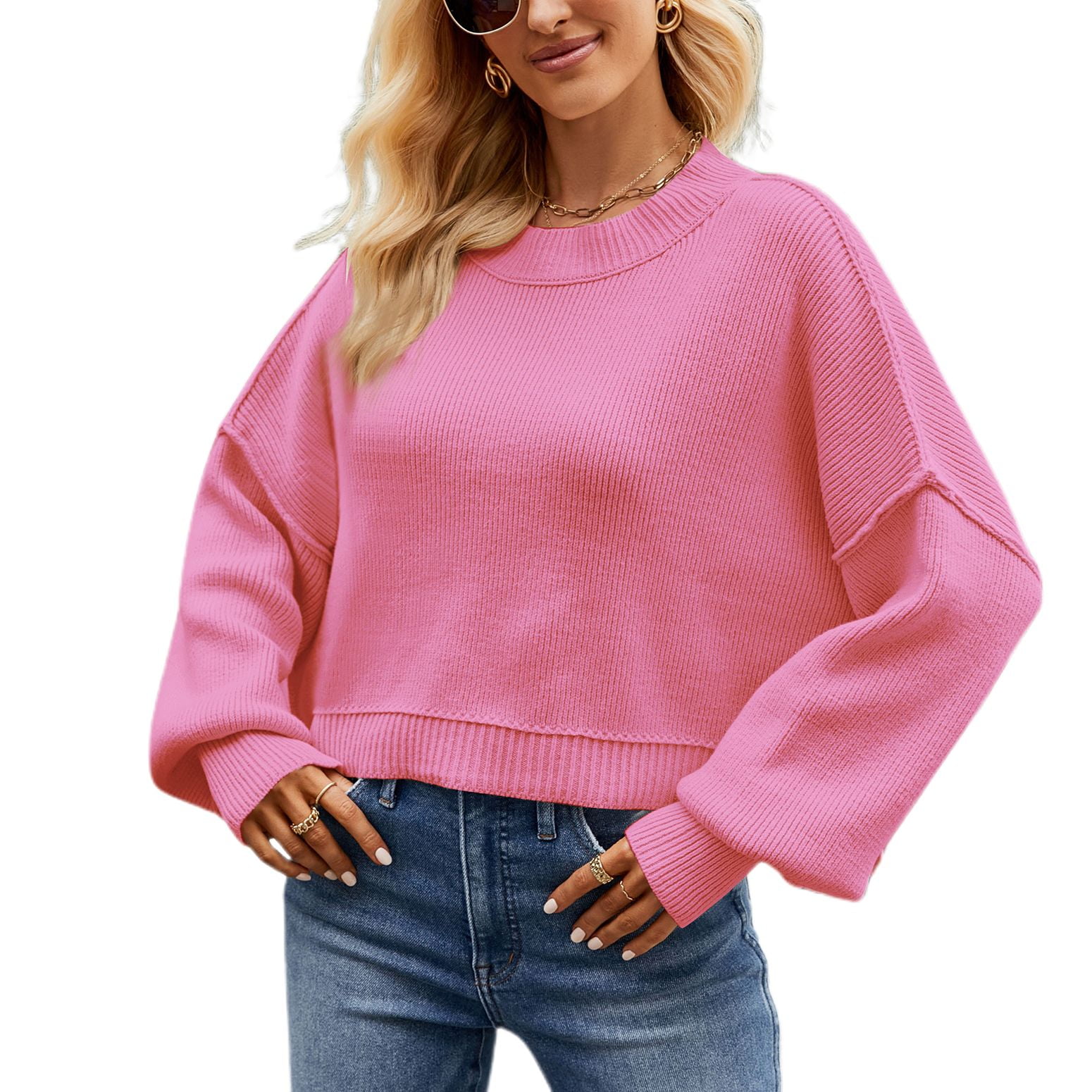 Defitshape Women's Soft Top Long Sleeve Pullover Sweaters Oversized ...