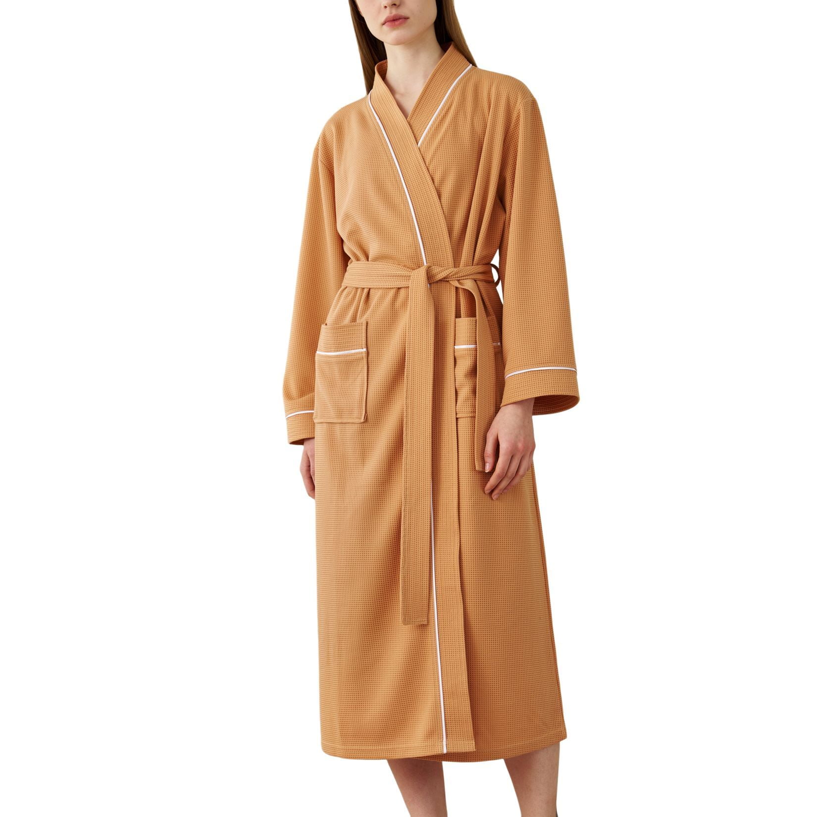 Defitshape Women's Spa Bath Robe Billowy Bathrobe Long Sleeve Calf ...