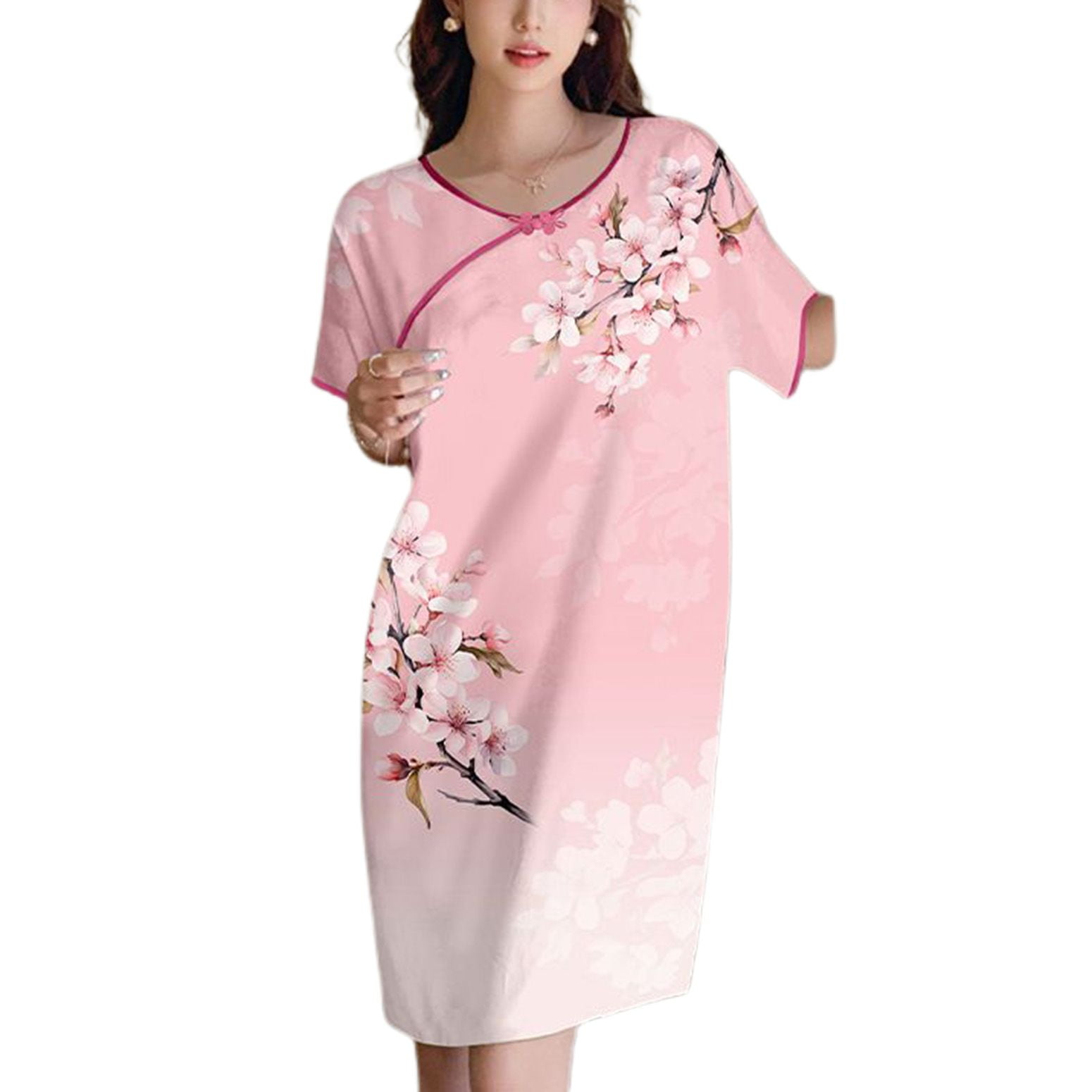 Defitshape Women's Summer Nightgown Soft Sleep Dress Chinese Vintage ...