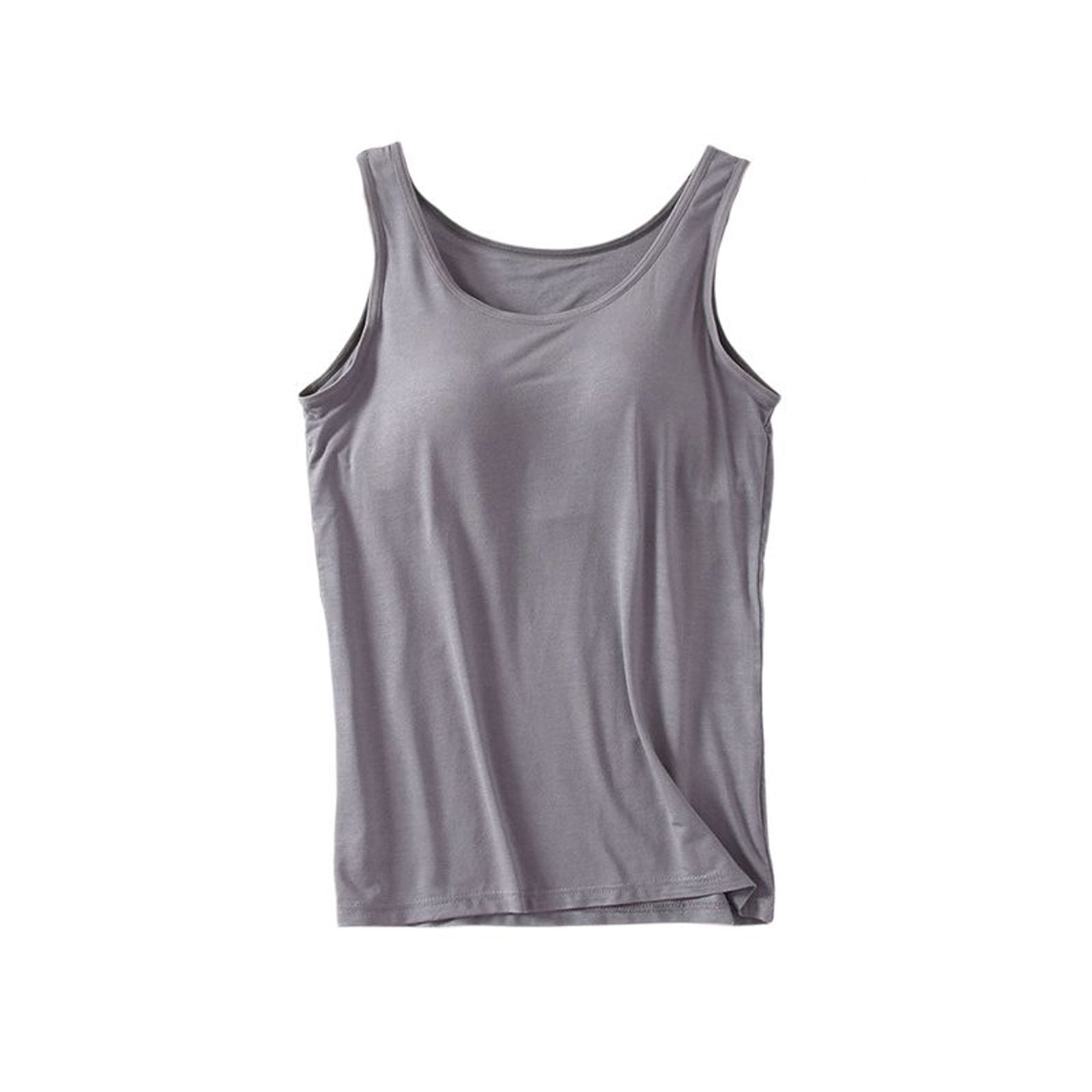 Defitshape Women's Tank Tops Built-in Bra Cami Cool Nightwear Crew Neck ...