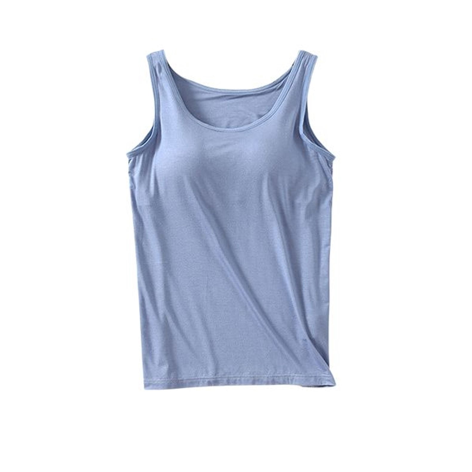 Defitshape Women's Tank Tops Built-in Bra Cami Cool Nightwear Crew Neck ...