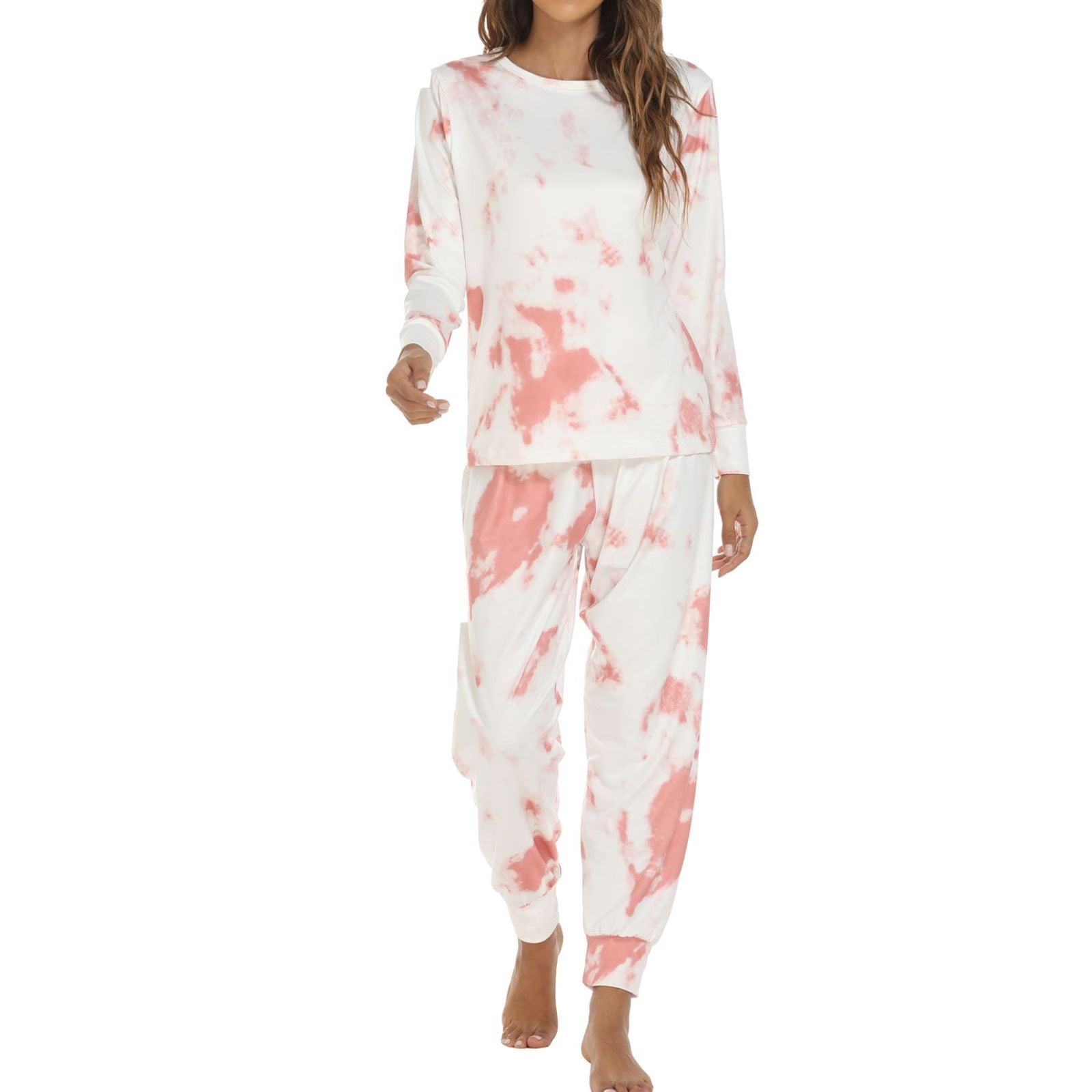 Defitshape Women's Tie Dye 2 Piece Pajama Set Soft Long Sleeve Long ...