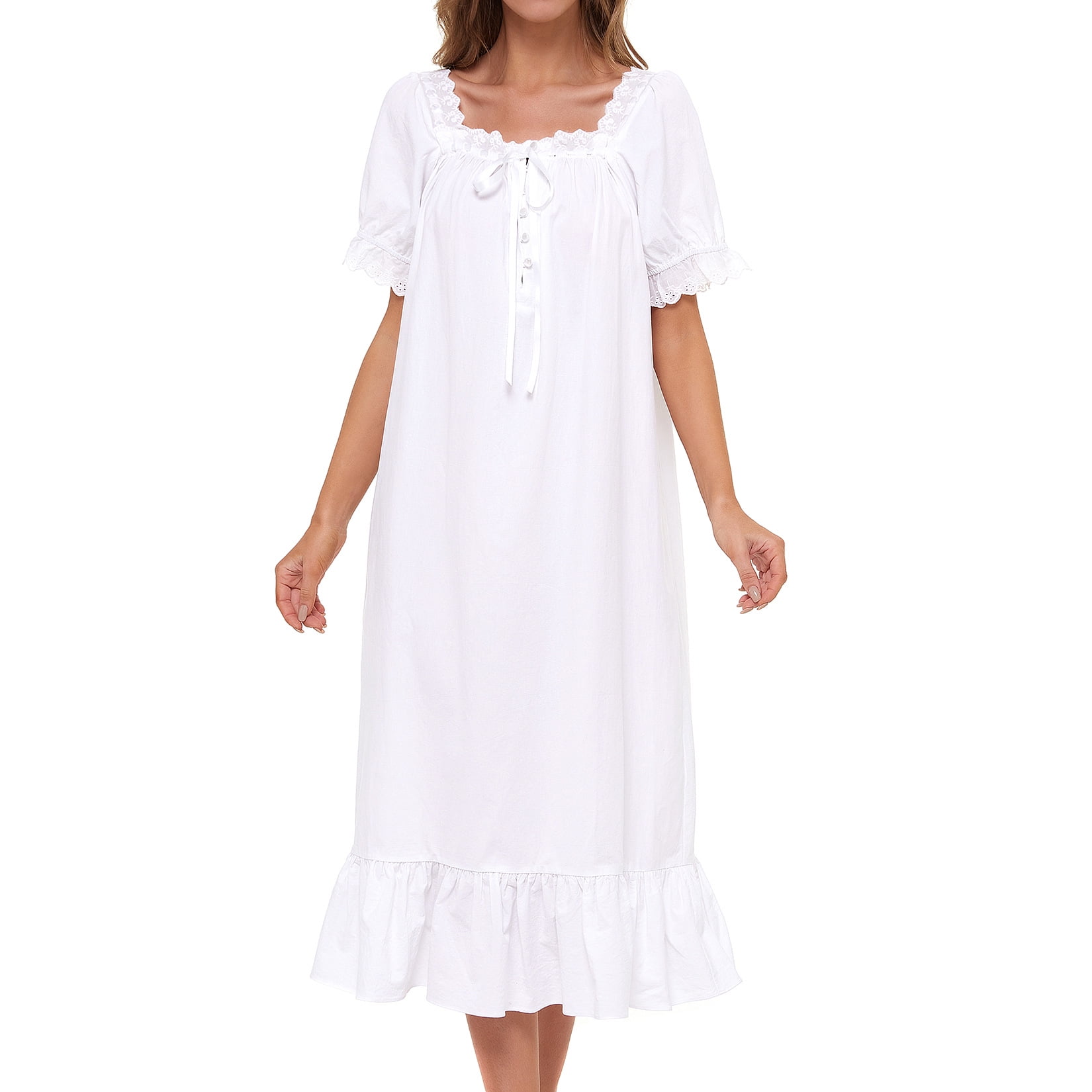 Defitshape Women's Victorian Nightgown Cotton Sleepwear Long Lounge ...