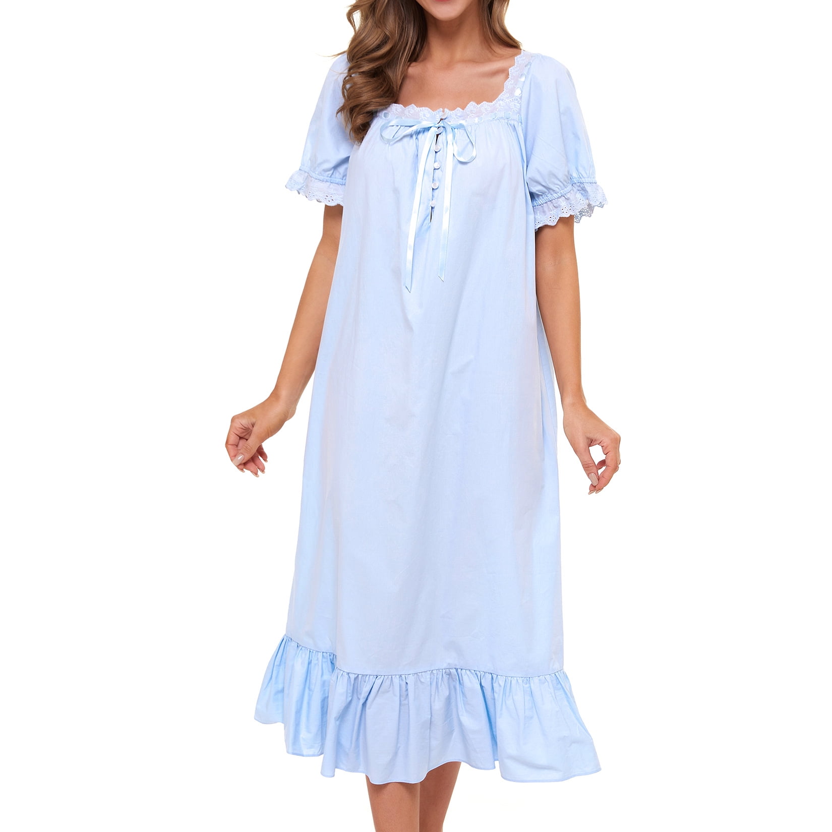 Defitshape Women's Victorian Nightgown Cotton Sleepwear Long Lounge ...