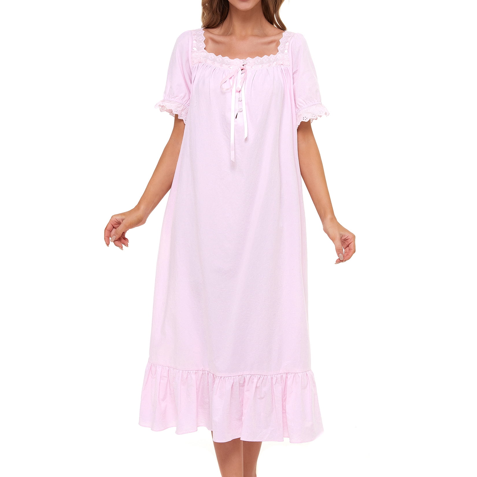 Defitshape Women's Victorian Nightgown Cotton Sleepwear Long Lounge ...