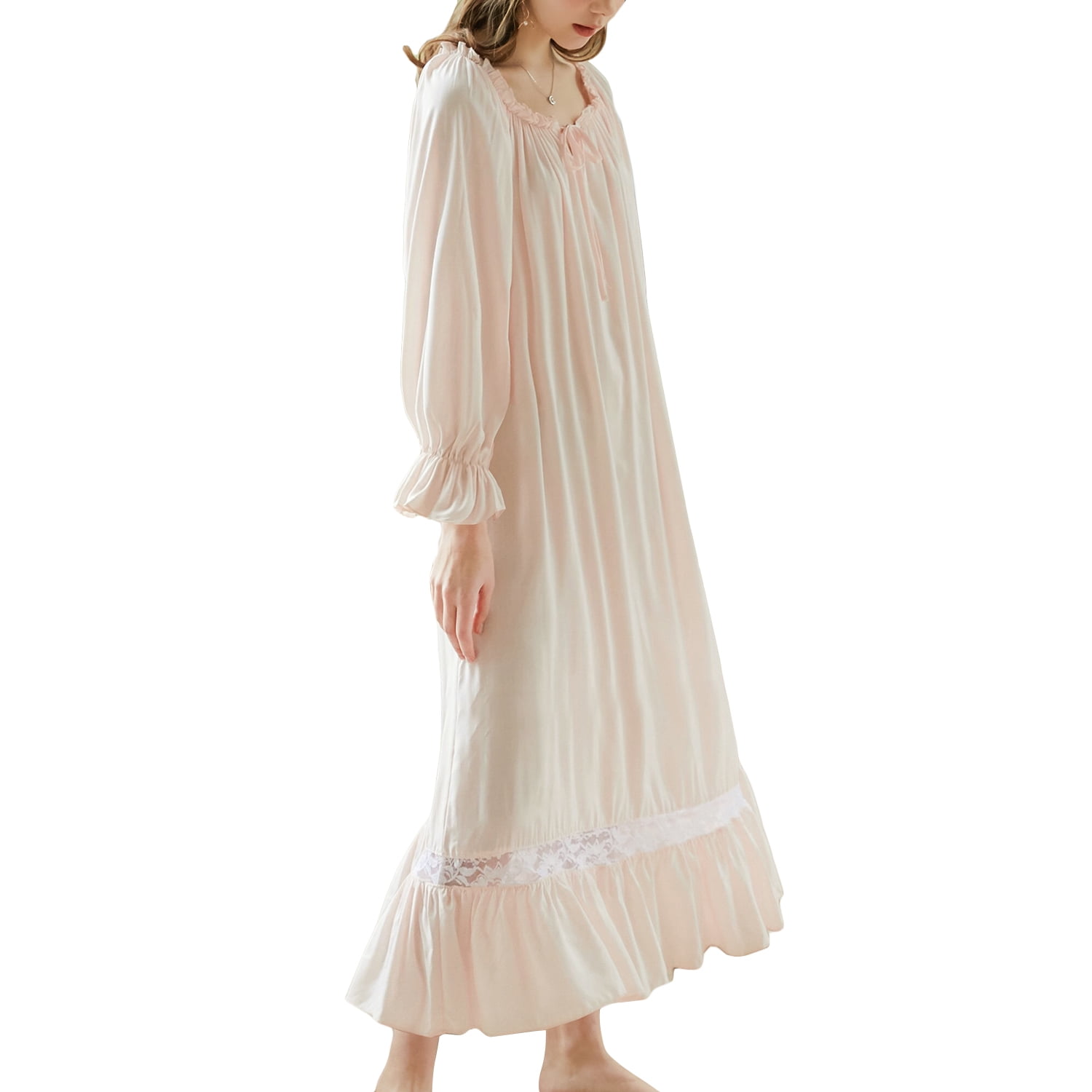 Defitshape Women's Victorian Nightgown Ruffle Cotton Long Sleeve Square ...