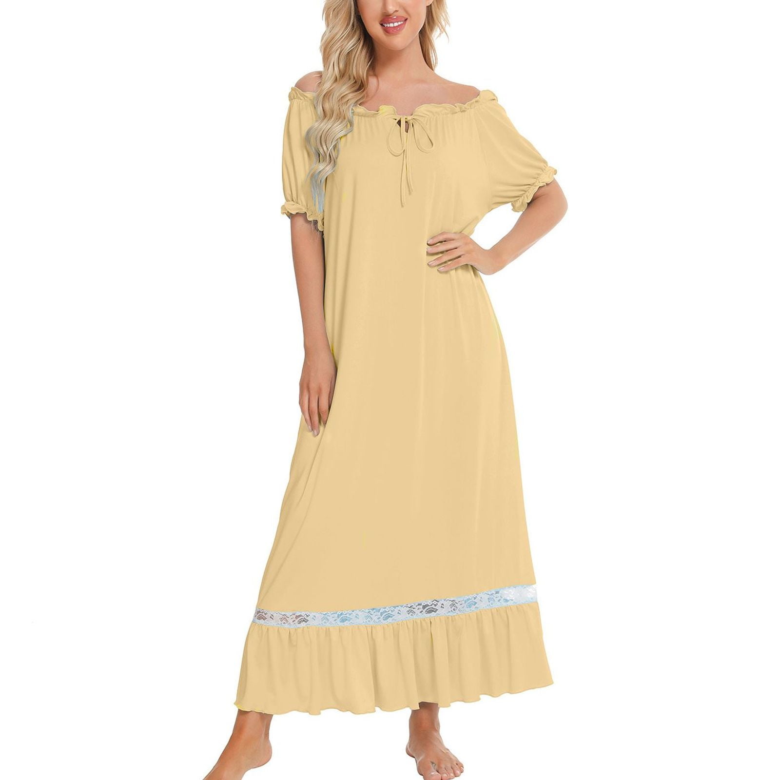 Defitshape Women's Victorian Nightgown Short Sleeve Pajamas Dress ...