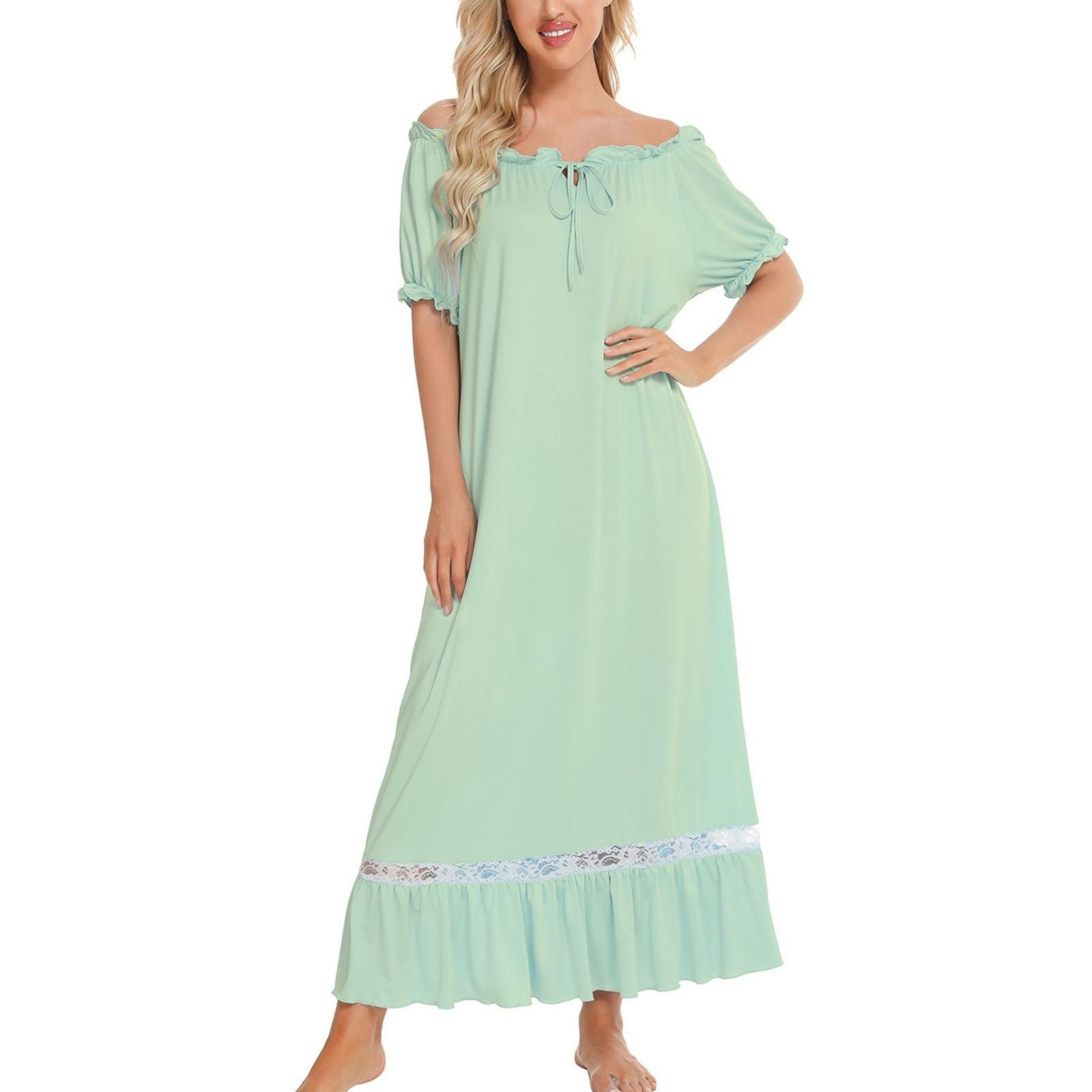 Defitshape Women's Victorian Nightgown Short Sleeve Pajamas Dress ...