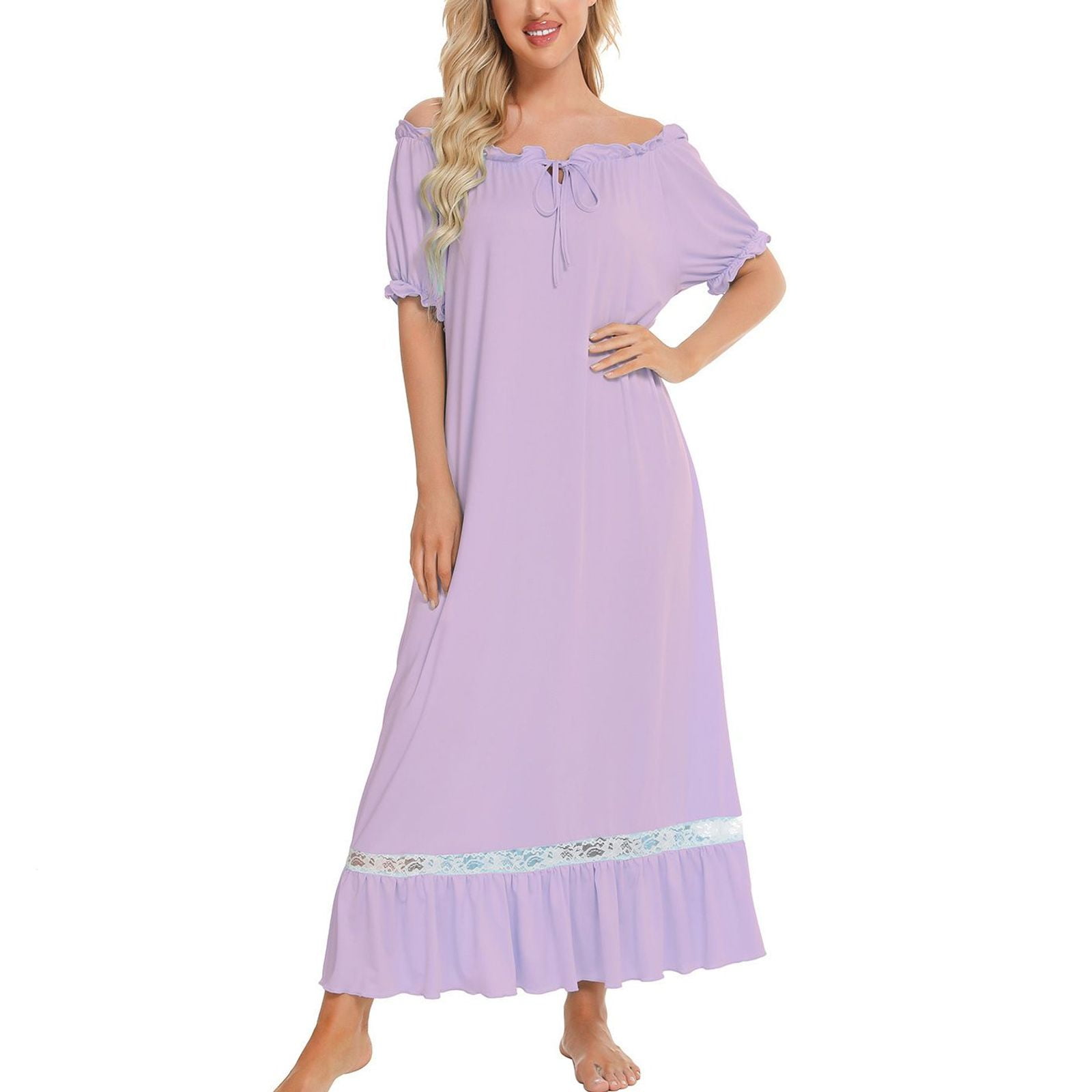 Defitshape Women's Victorian Nightgown Short Sleeve Pajamas Dress ...