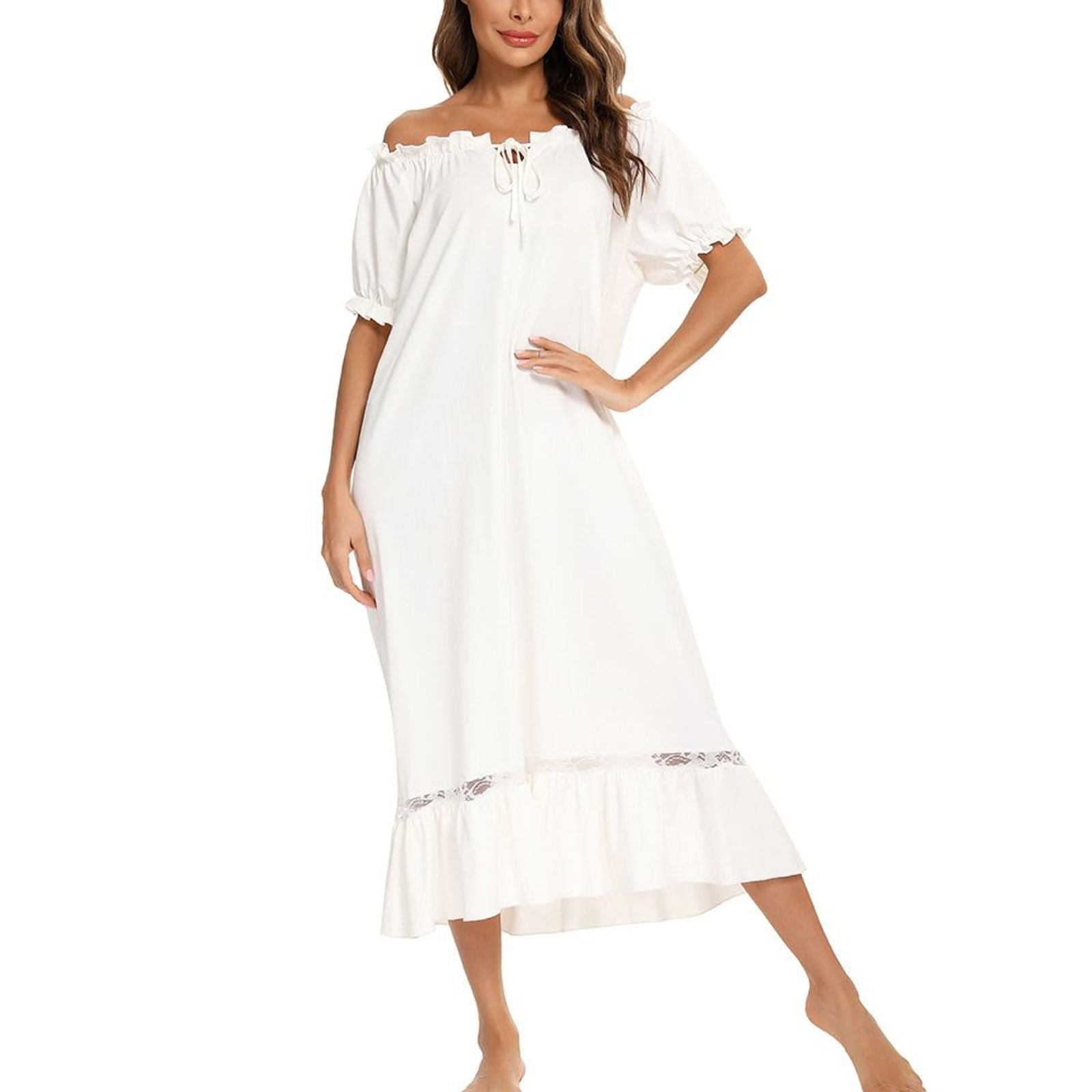 Defitshape Women's Victorian Nightgown Short Sleeve Pajamas Dress ...