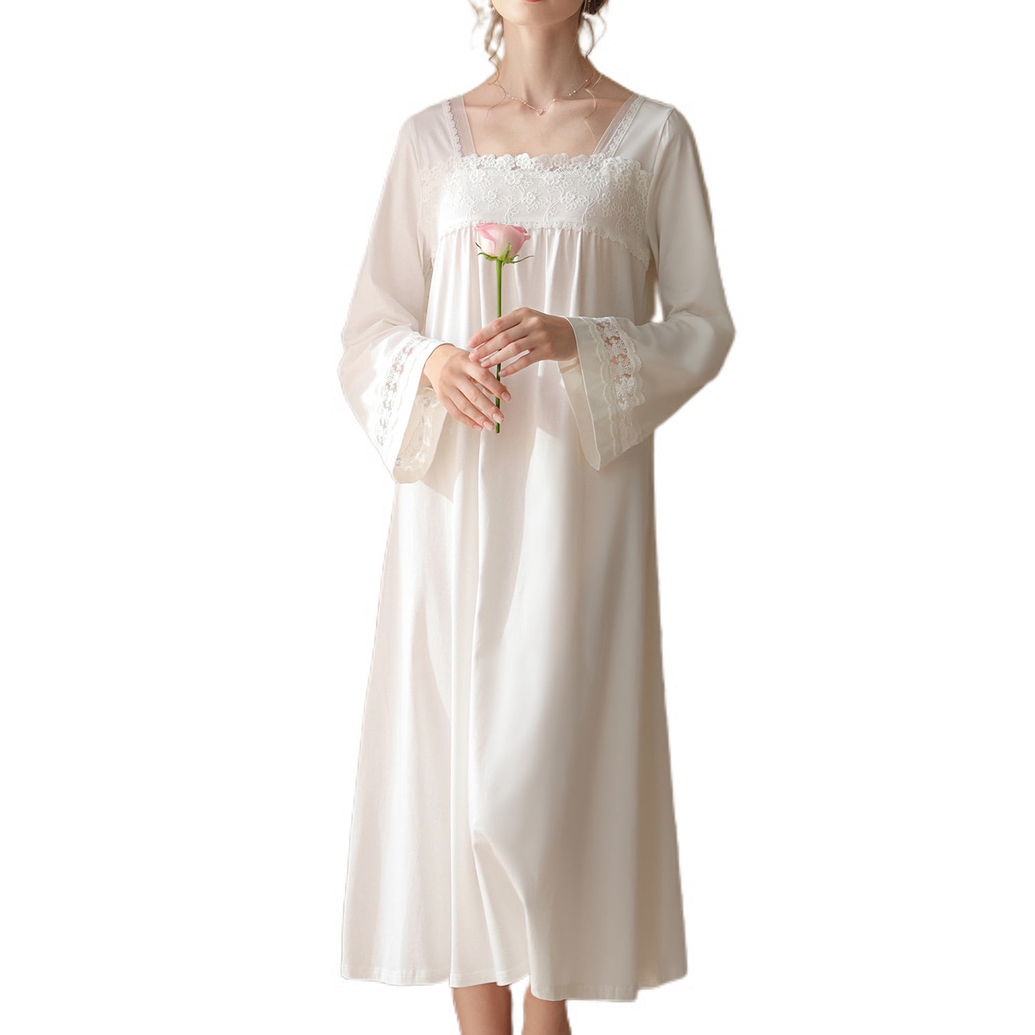 Defitshape Women's Victorian Nightgown Soft Bell Sleeve Long Pajama ...