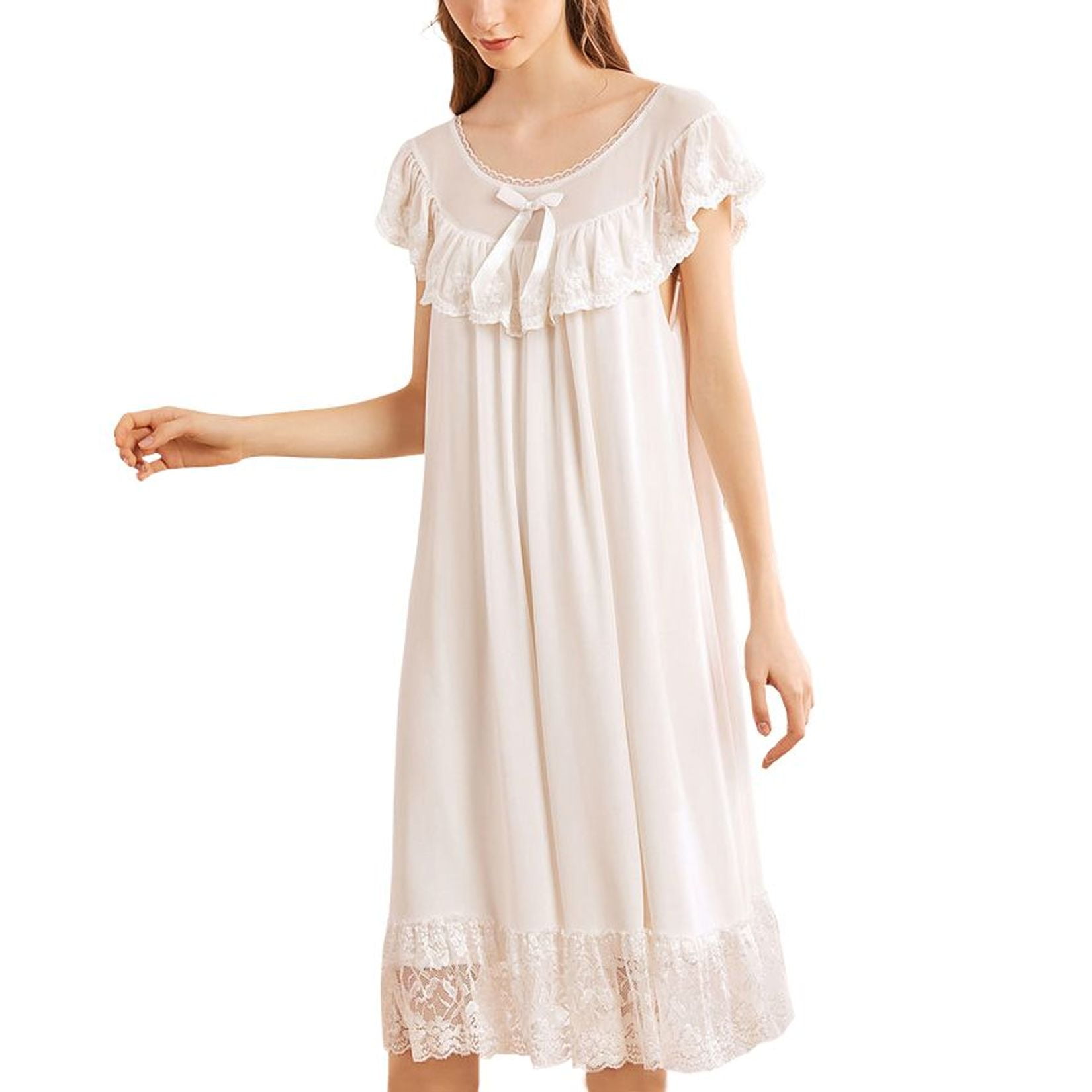 Defitshape Women's Victorian Nightgown Vintage Flounce Lounge Dress ...