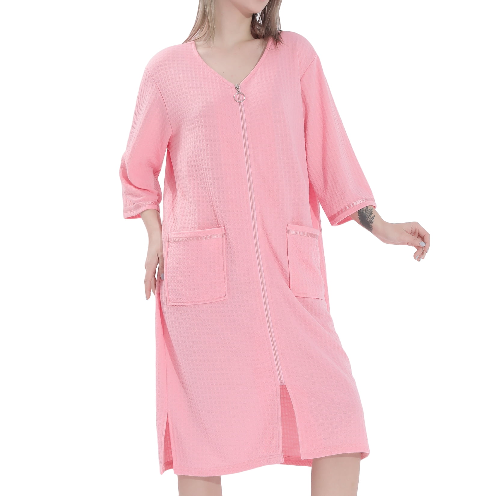 Defitshape Women's Waffle Robe Lightweight Zip Up Bathrobe Zipper ...