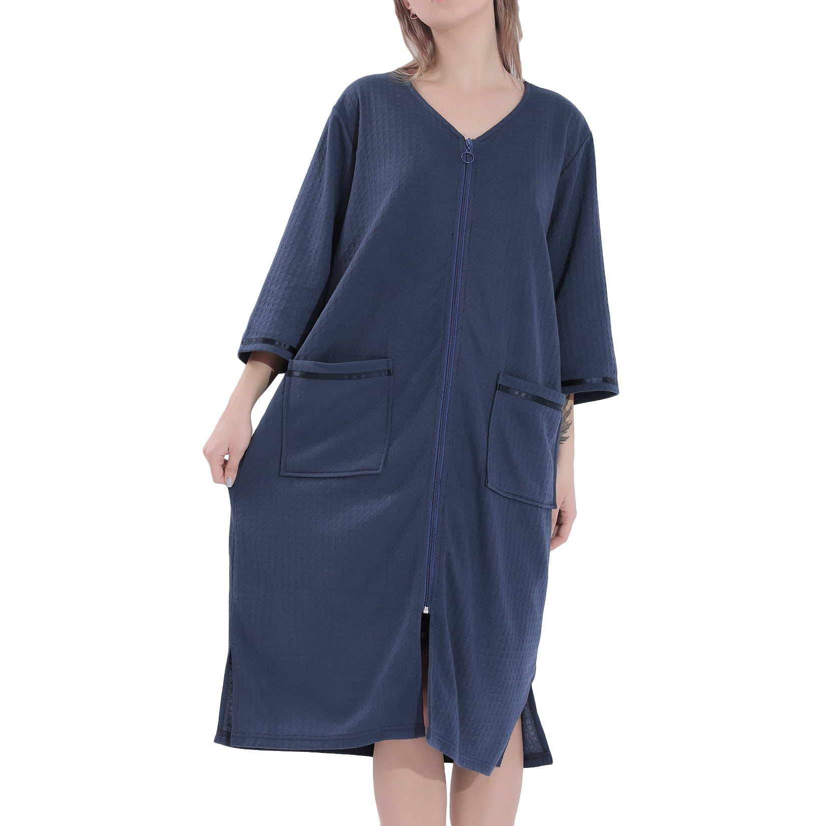 Defitshape Women's Waffle Robe Lightweight Zip Up Bathrobe Zipper ...