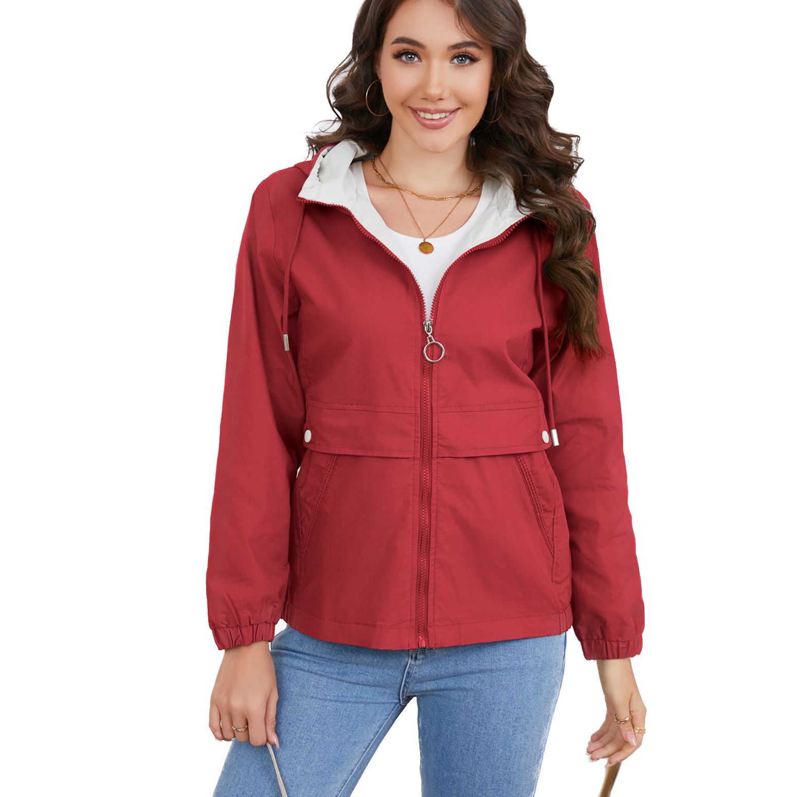 Defitshape Women's Waterproof Raincoat Slim Fit Spring Fall Top ...
