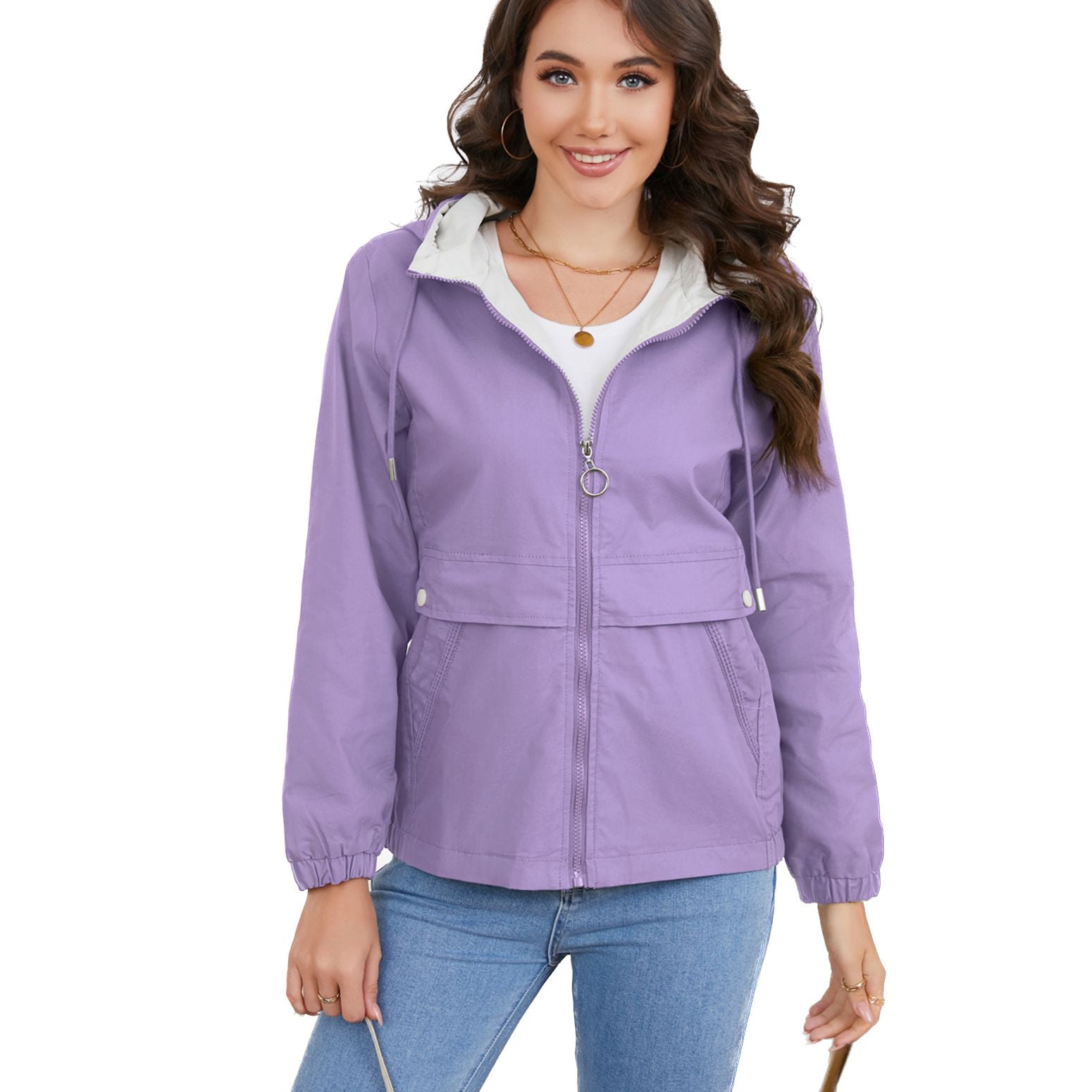 Defitshape Women's Waterproof Raincoat Slim Fit Spring Fall Top ...