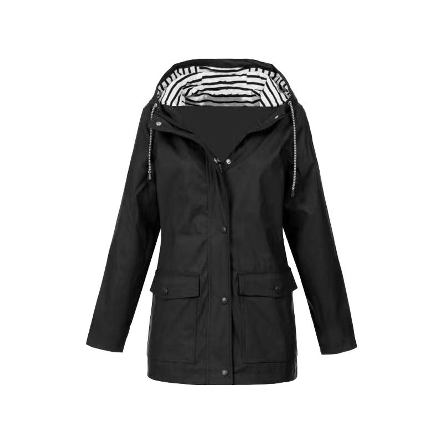 Defitshape Womens Hooded Rain Jacket Fall Raincoat Long Sleeve Anorak ...