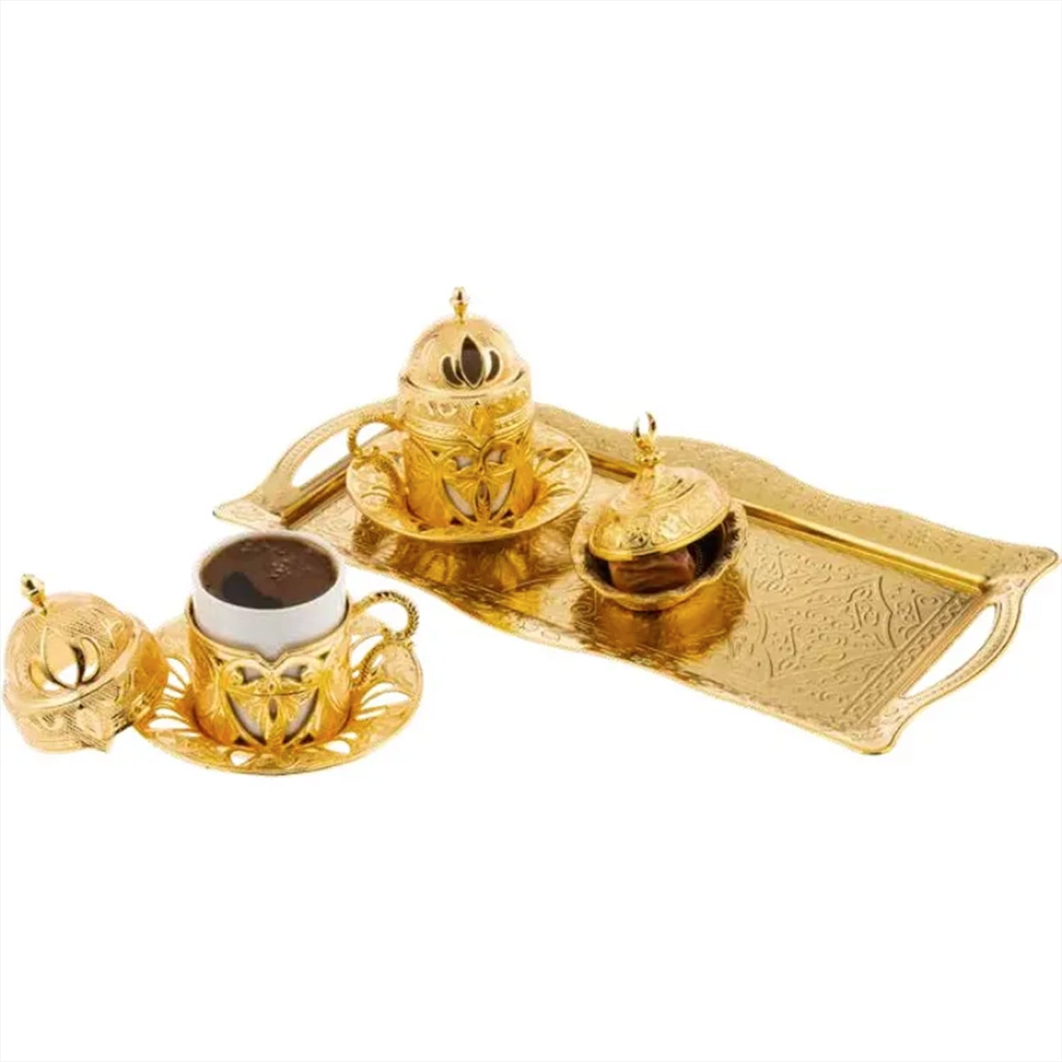 Defne Turkish Coffee Cup Set for 2 People with Metal Saucers, Cup ...