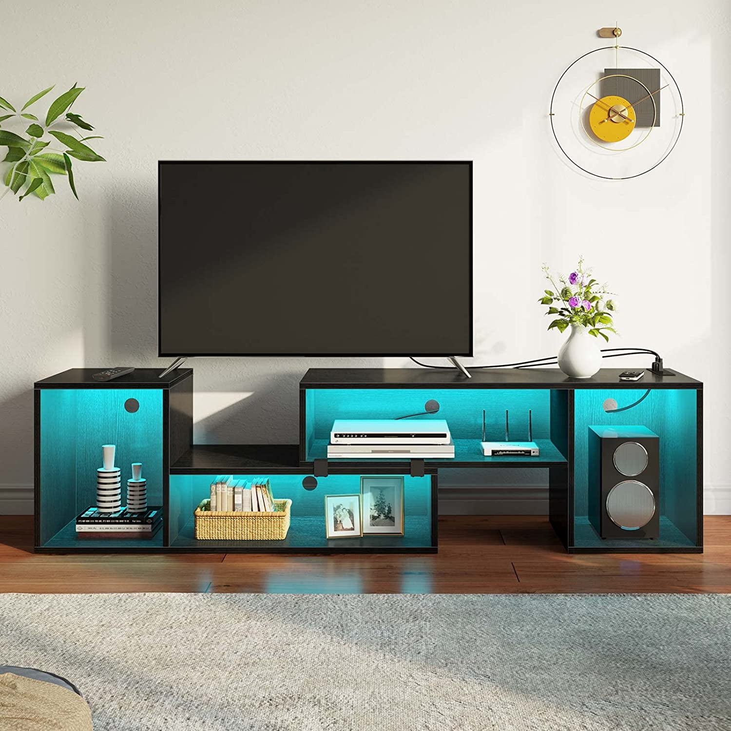 Deformable TV Stand with LED Strip & Power Outlets, Modern ...