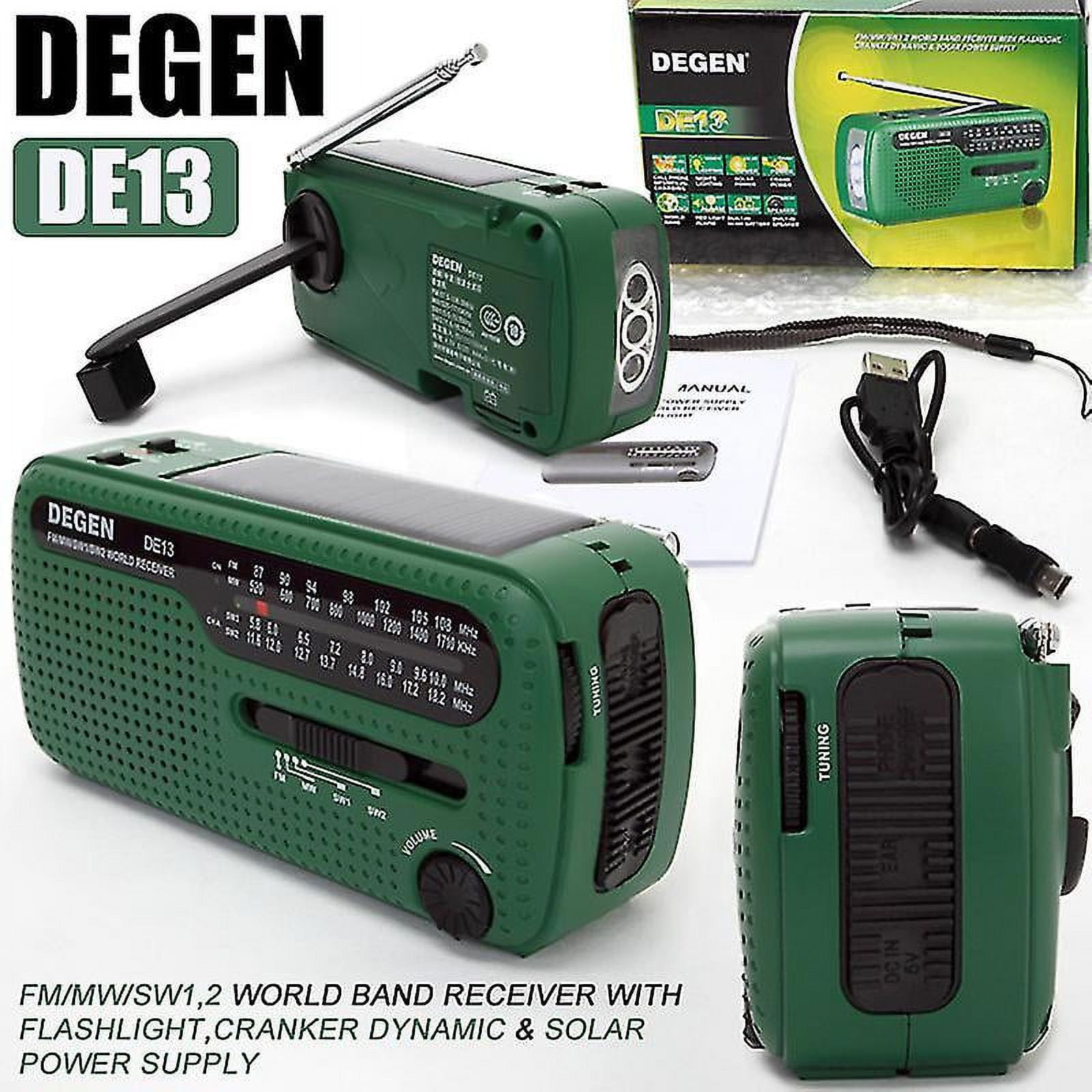 Degen De13 Fm Am Sw Crank Dynamo Solar Power Emergency Radio Global ...