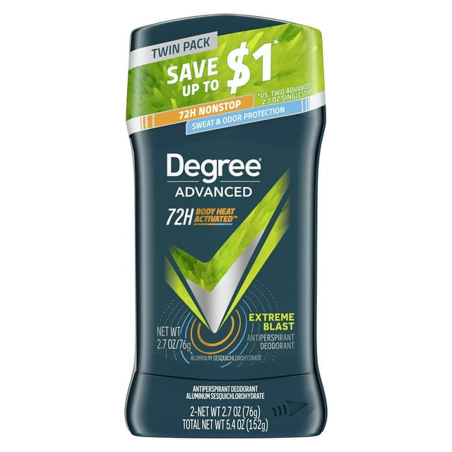 Degree Advanced Men's Antiperspirant Deodorant Stick (4 Pack of Twin ...